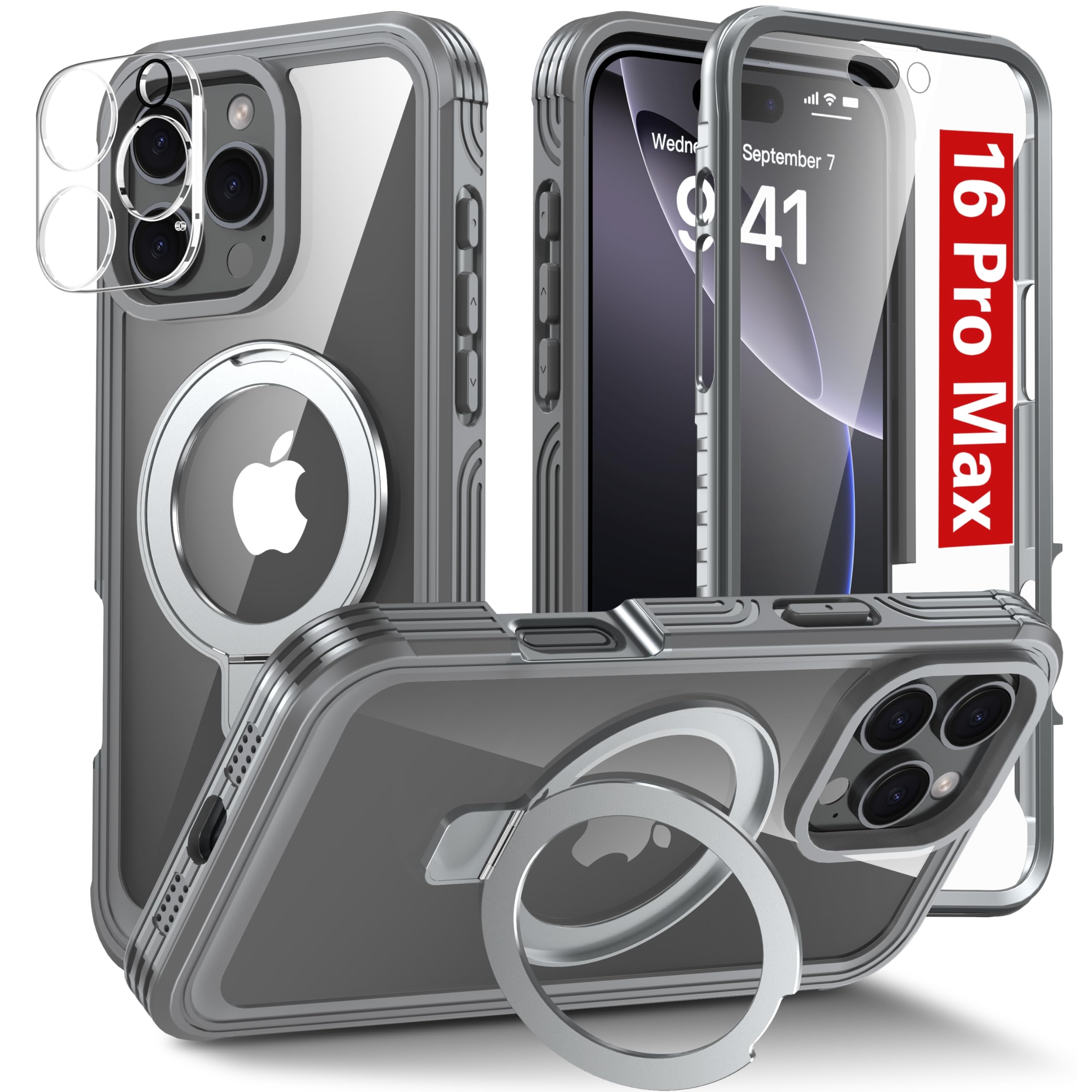 Oterkin Magnetic for iPhone 16 Pro Max Case Compatible with MagSafe [Foldable Stand][Camera Lens ...