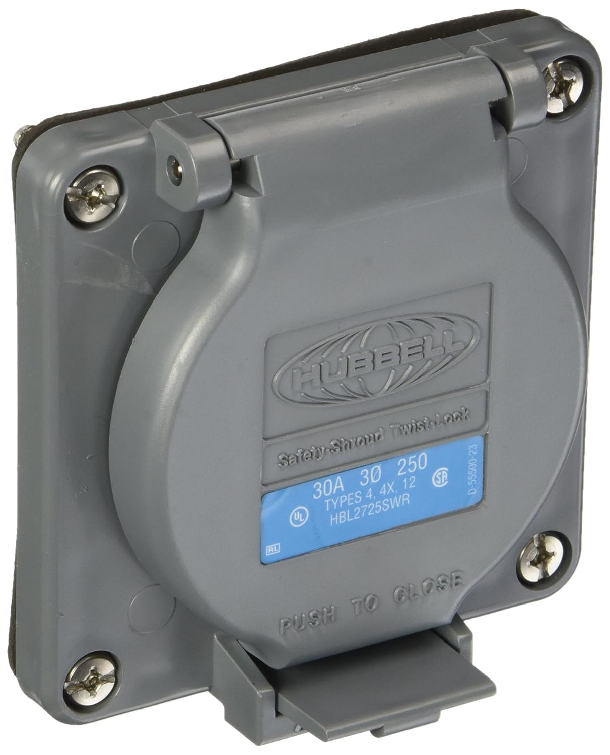 Hubbell HBL2725SWR Watertight Safety Shroud Flanged Inlet, 30 amp, 3 ...