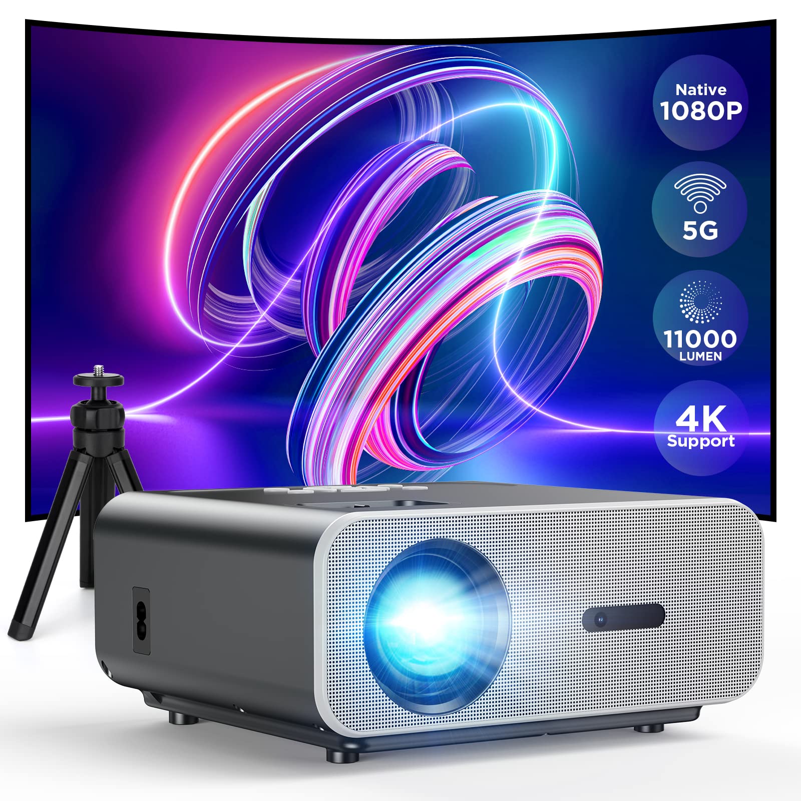 Native 1080P Projector 4K Support, 5G WiFi Bluetooth Portable Projector ...