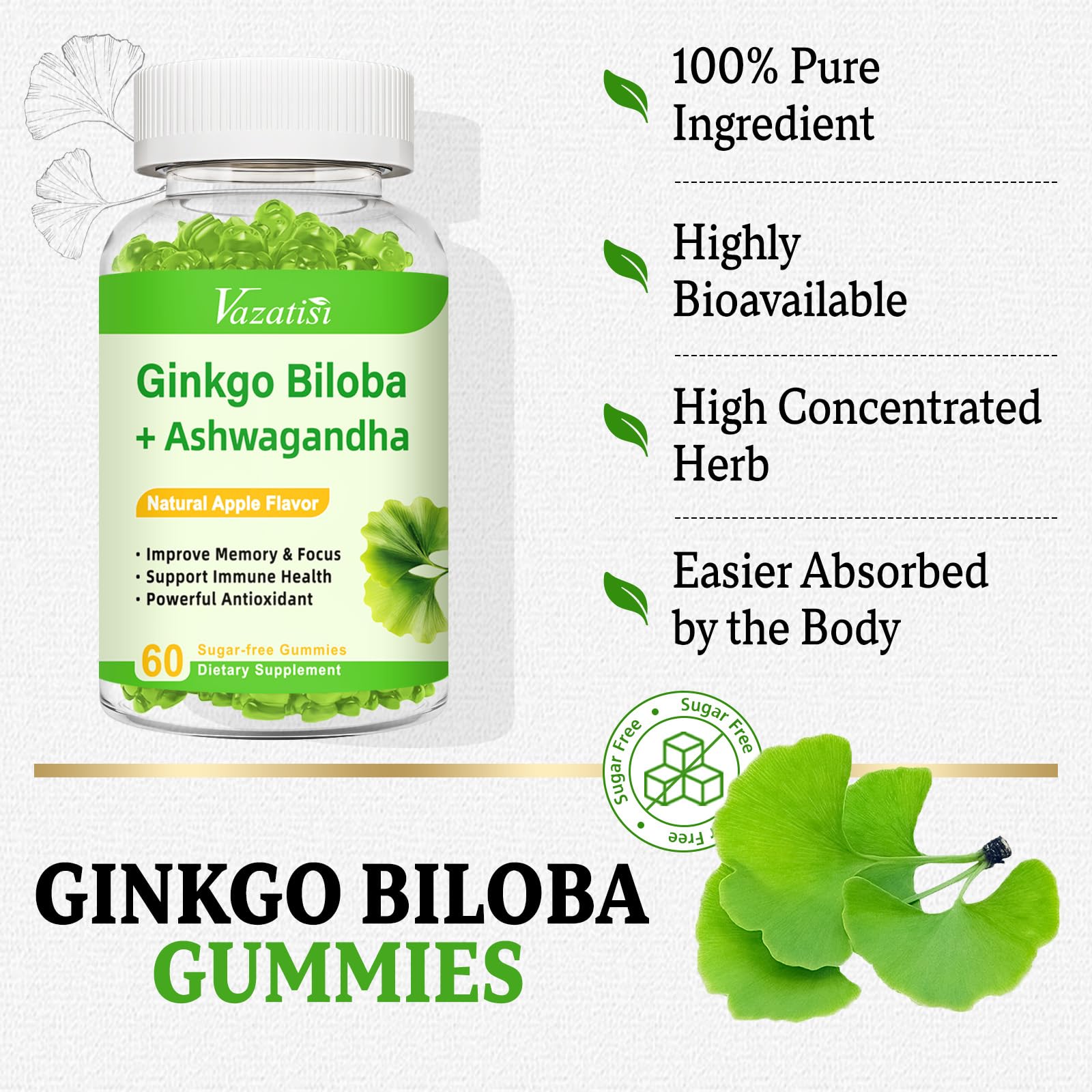 Mua Vazatisi Ginkgo Biloba Gummies 240mg with Panax Ginseng for Better ...