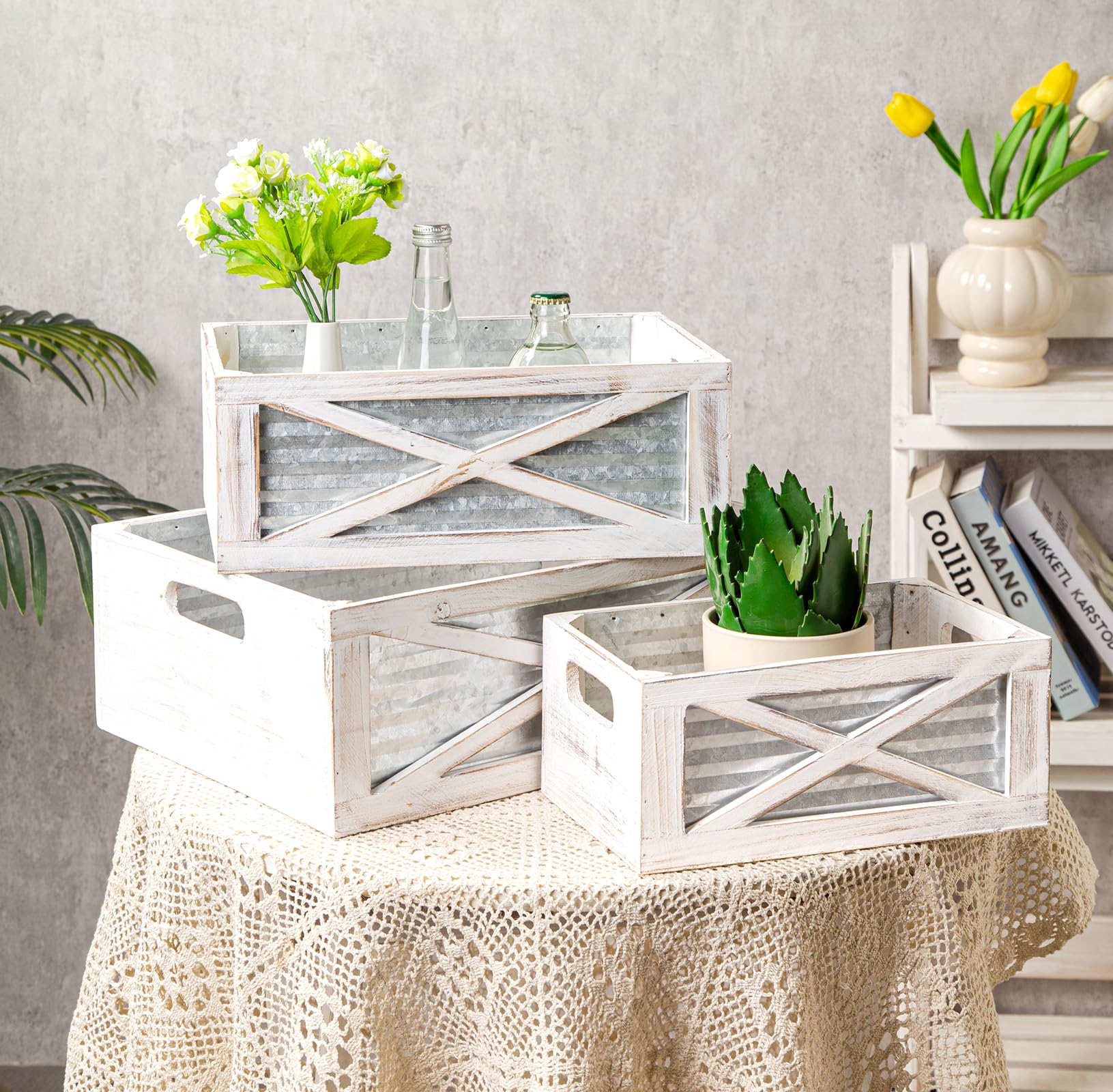 Set of 3 Nesting Wooden Crates, Rustic Wooden Storage Container Boxes ...