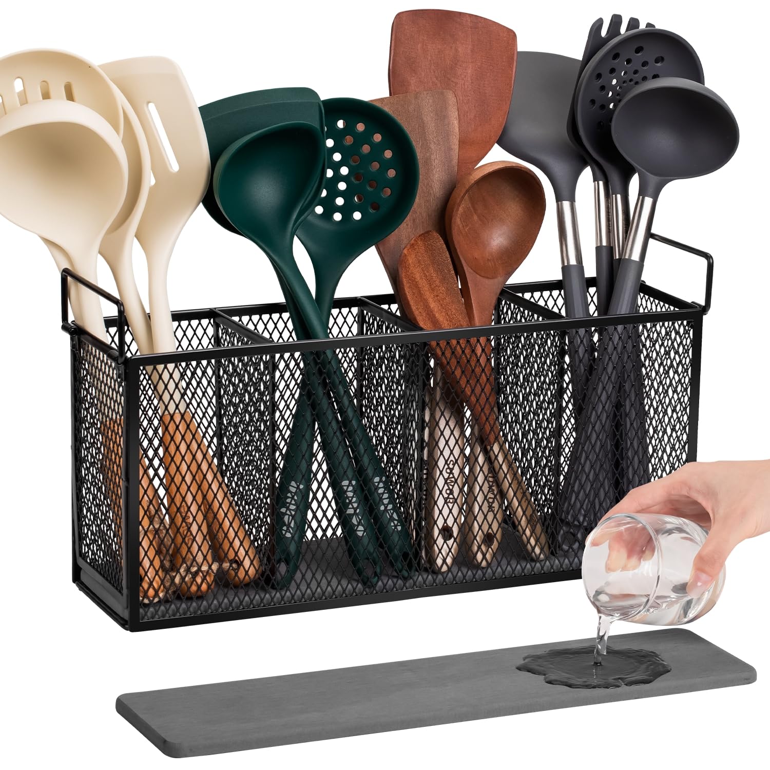 Wetheny Kitchen Utensil Holder with Diatomaceous Earth Base, Large ...