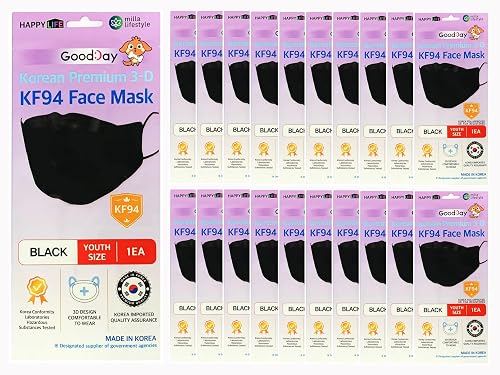 (Pack of 20) KIDS Premium 3D Disposable Black Kids KF94_ Face Mask ...