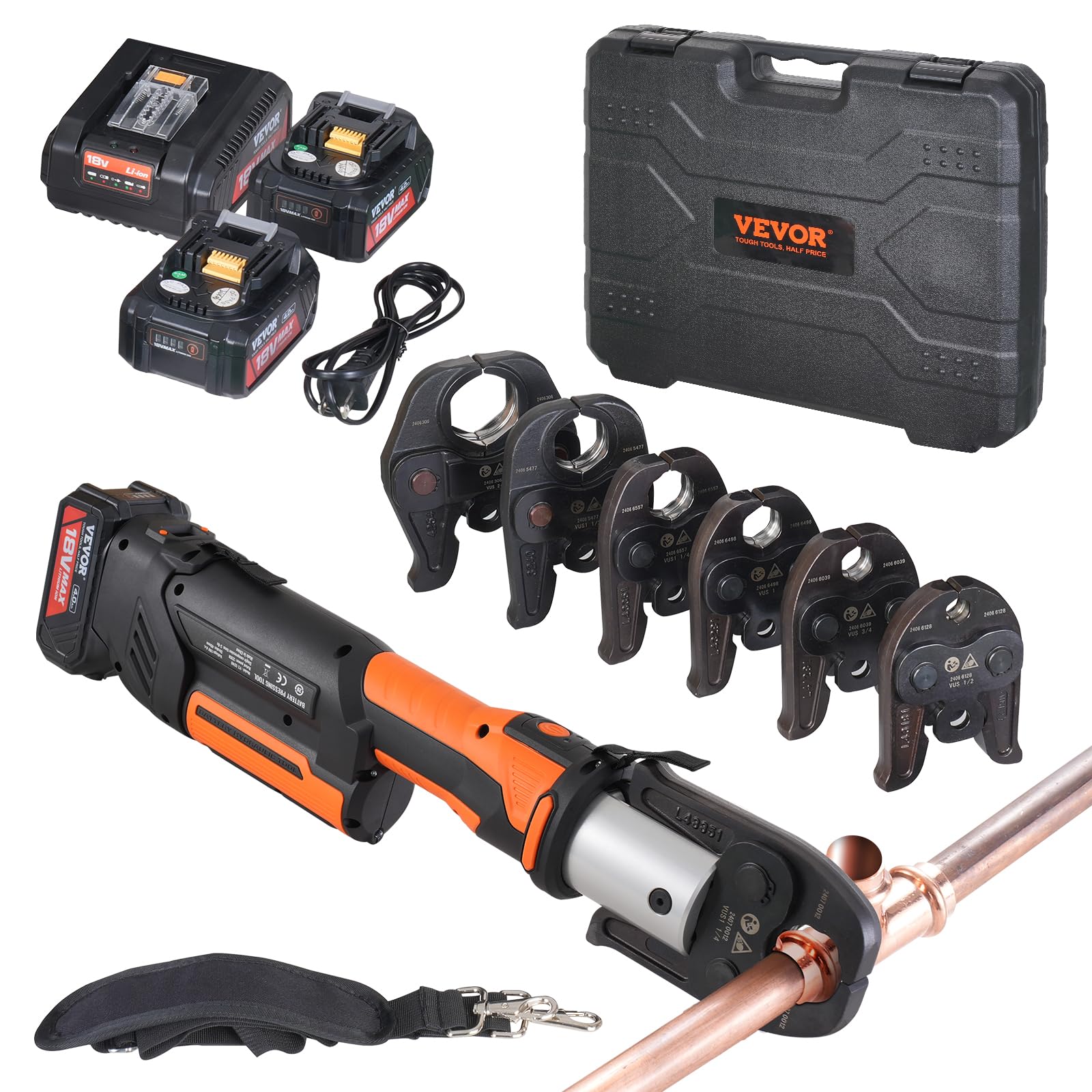 VEVOR ProPress Tool, 18V Electric Pipe Crimping Tool for 1/2”, 3/4”, 1 ...