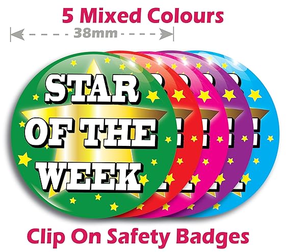 20x Star Of The Week Reward Badges (38mm) With Safety Clip - School ...