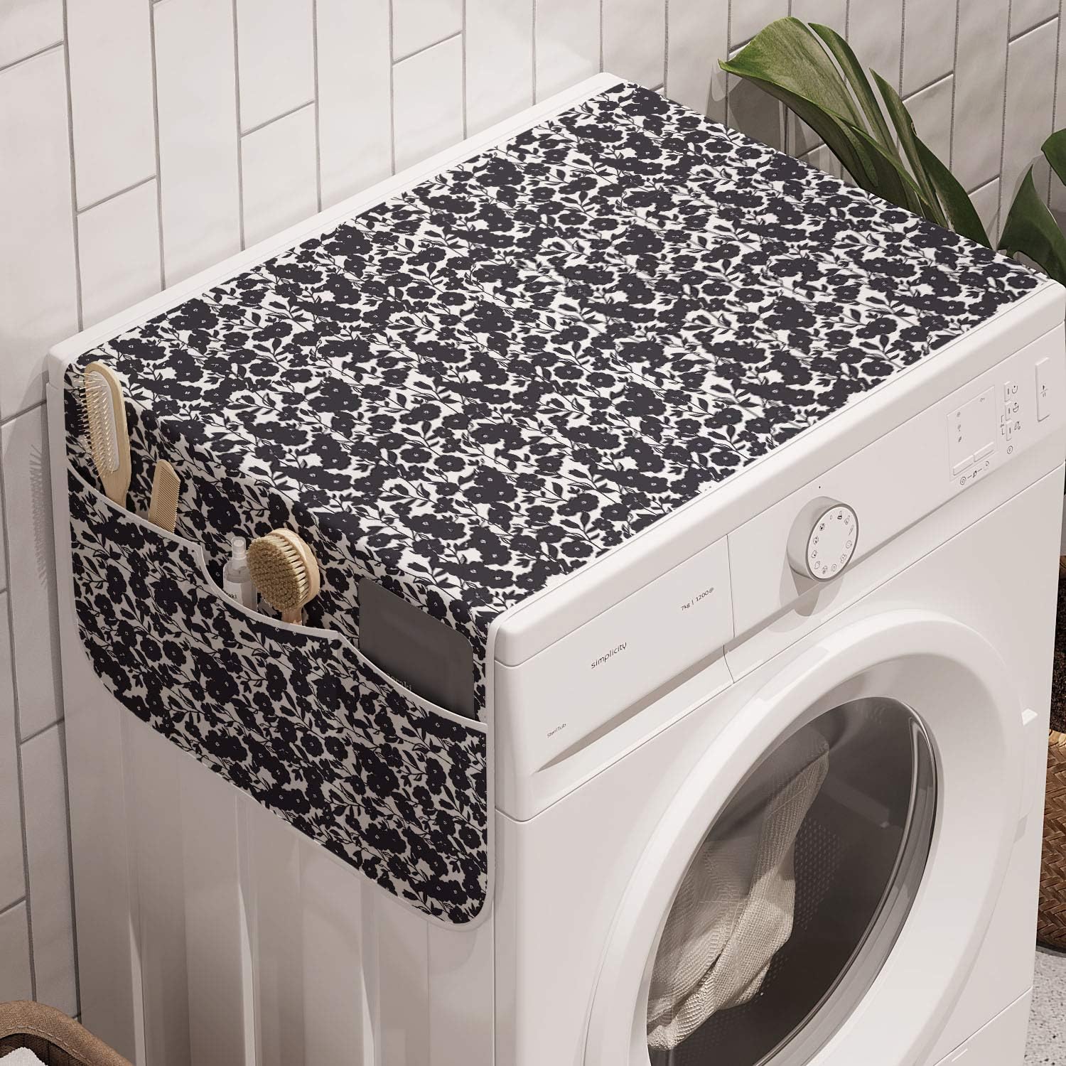 Amazon.com: Ambesonne Floral Washing Machine Organizer, Dark Charcoal ...