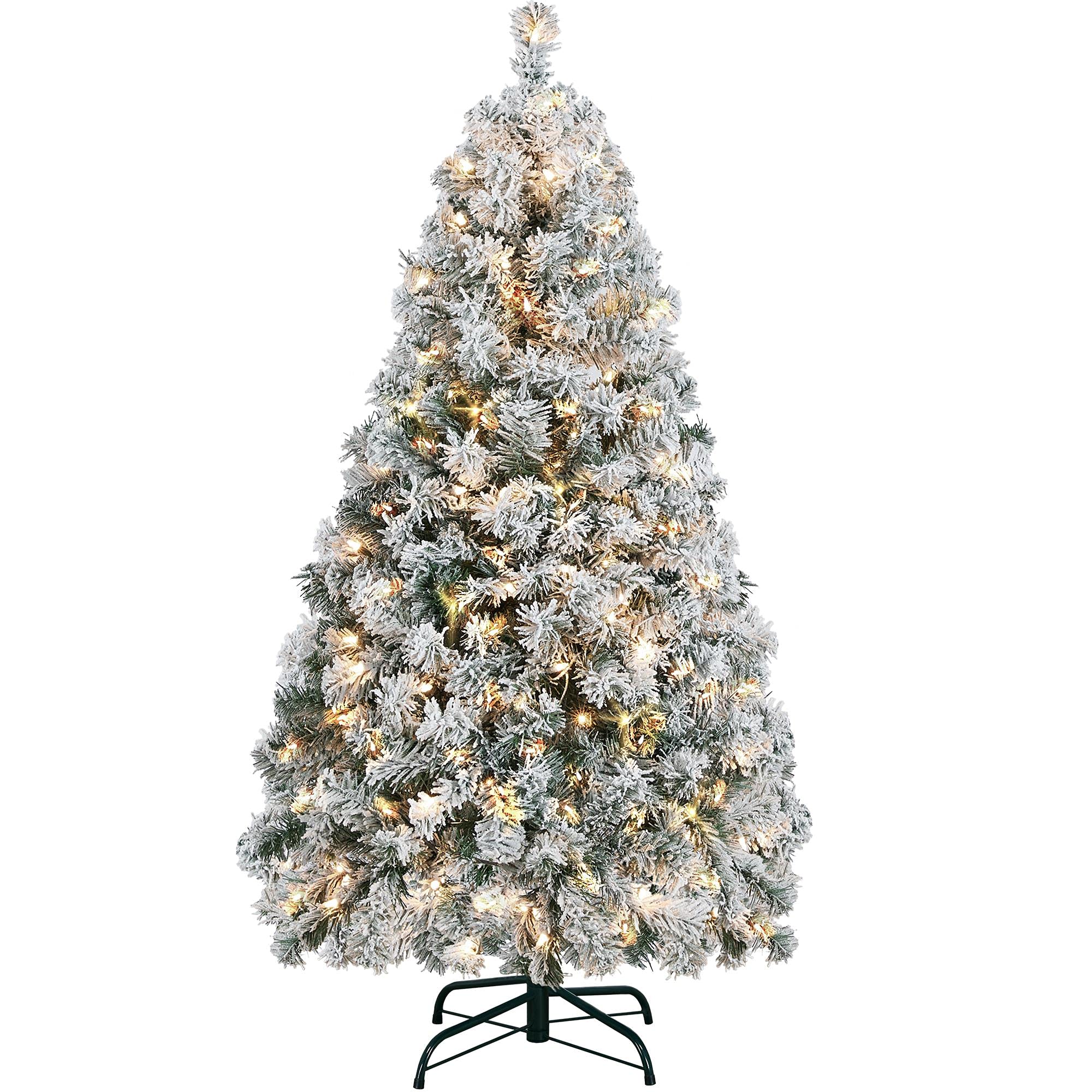 Yaheetech 4.5ft Pre-lit Artificial Christmas Tree with Incandescent Warm White Lights, Snow ...