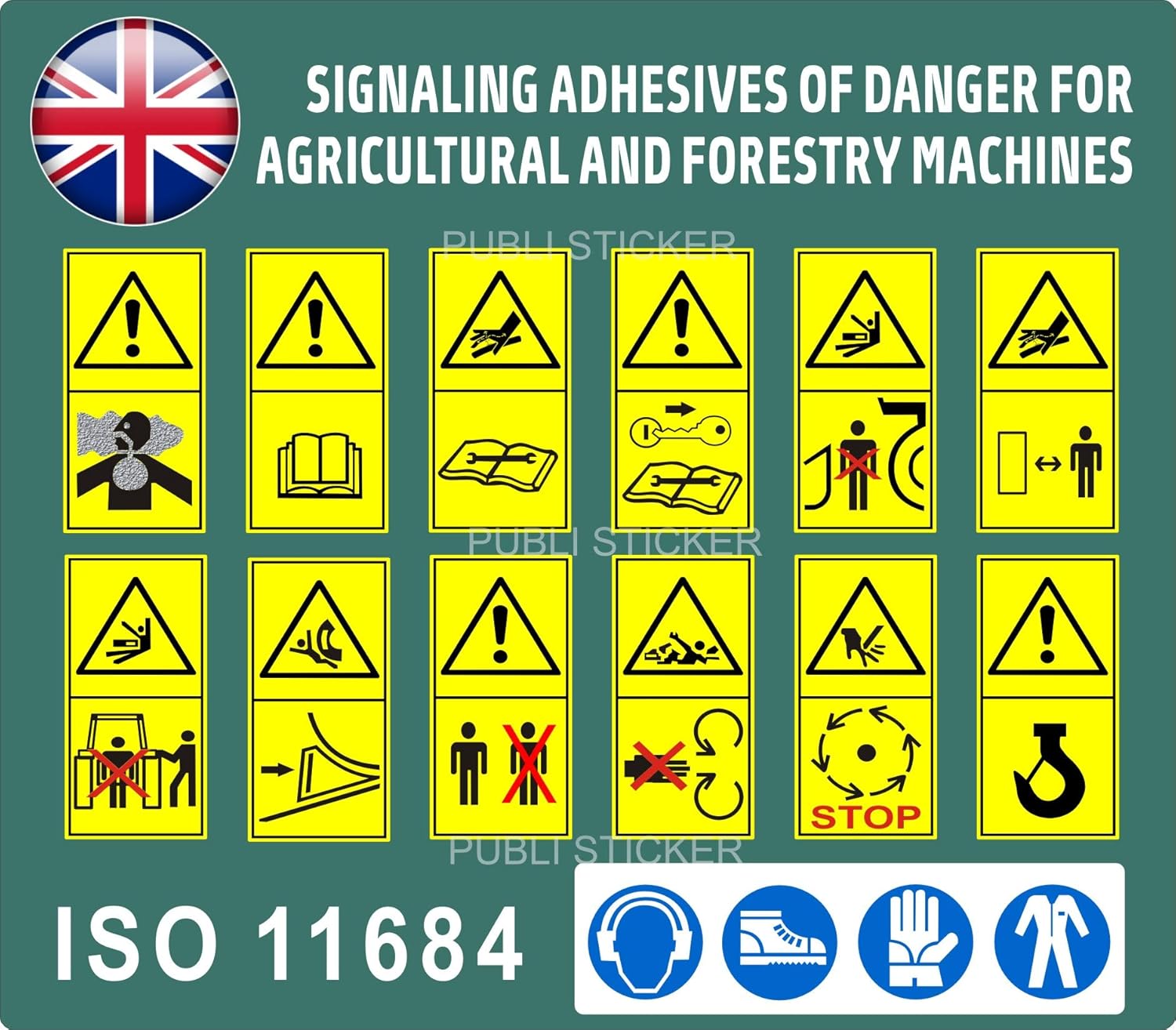 Segnaletica antinfortunistica 13 PITTOGRAMMI ADESIVI ISO 11684 ...