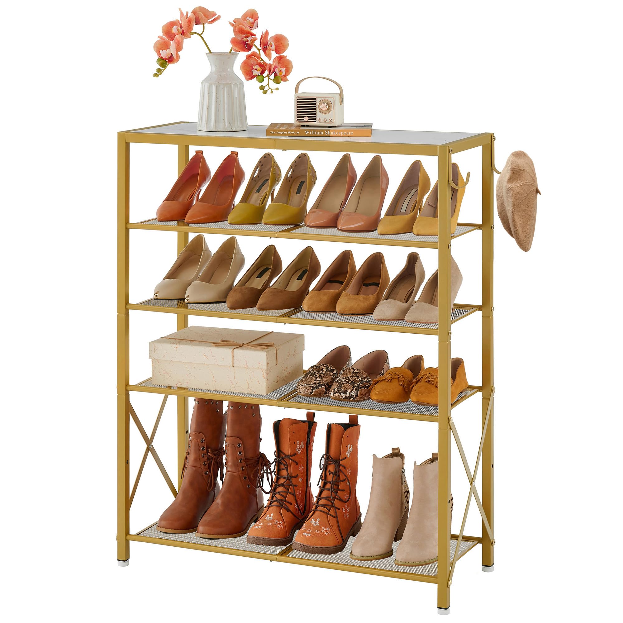 Tajsoon 5 Tier Closet Shoe Rack for 16-20 Pairs of Shoes, Free Standing ...