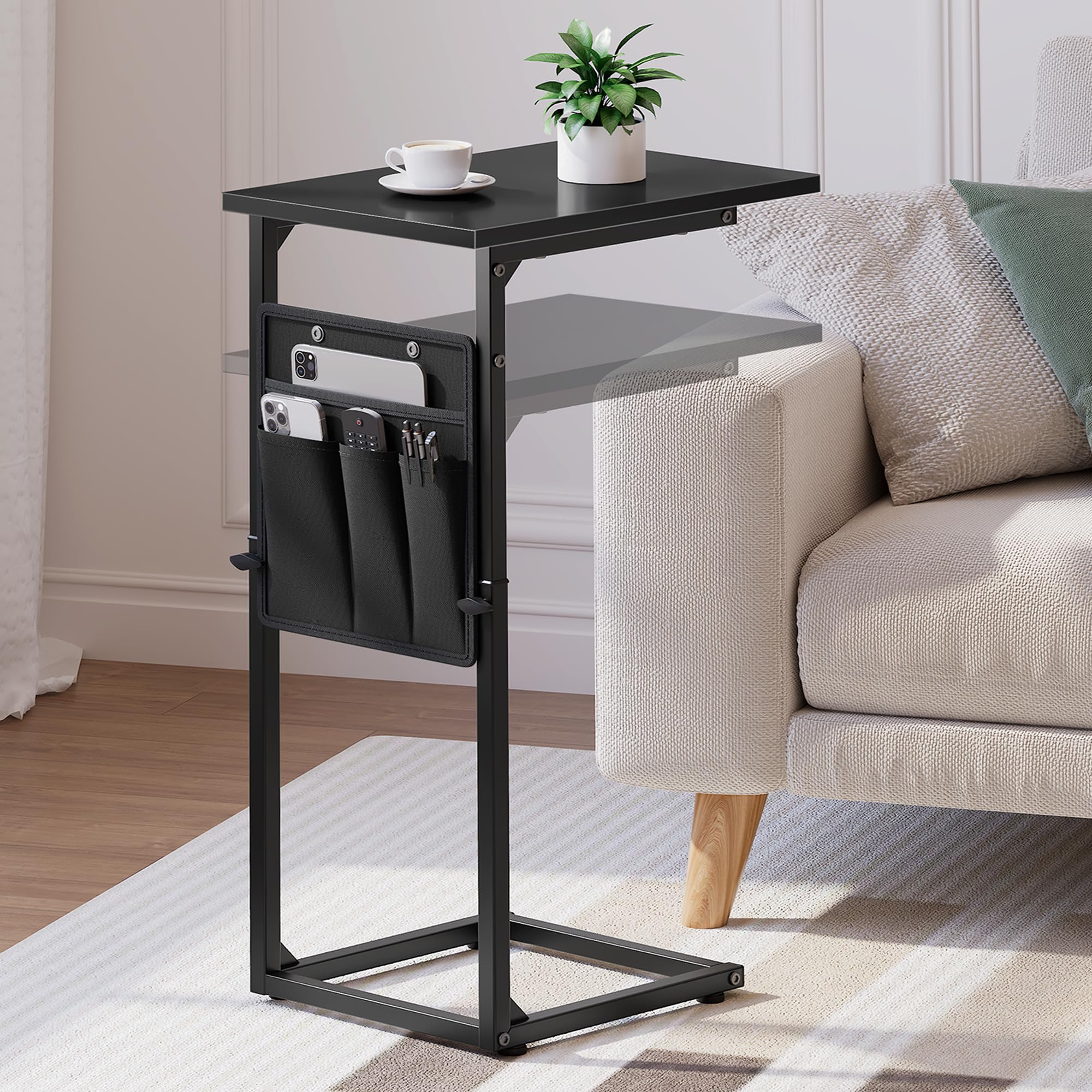 VAGUSICC C Shaped End Table, 33"Tall Side Table for Couch, Adjustable ...