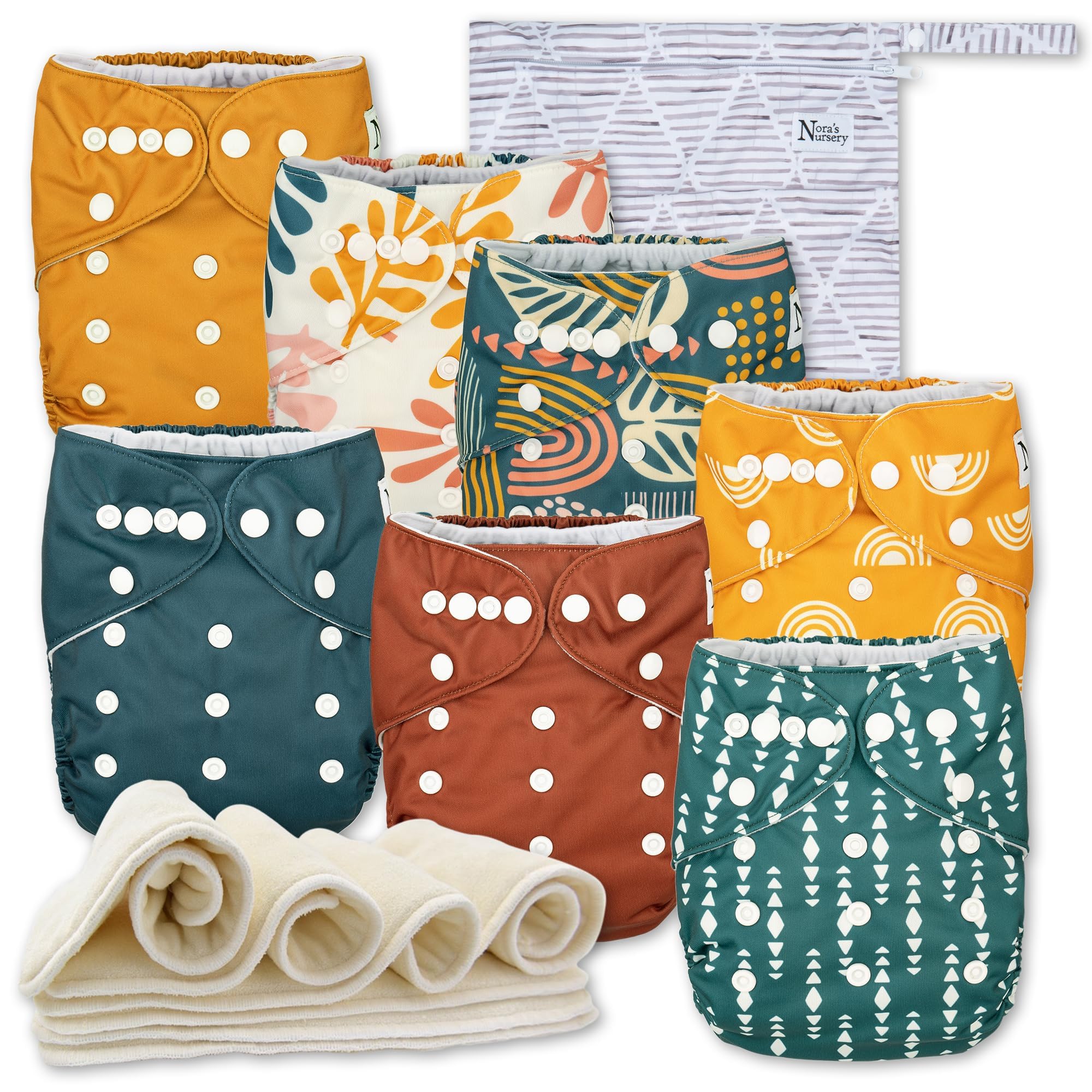 Nora's Nursery Cloth Diapers 7 Pack with 7 Inserts & 1 Wet Bag ...