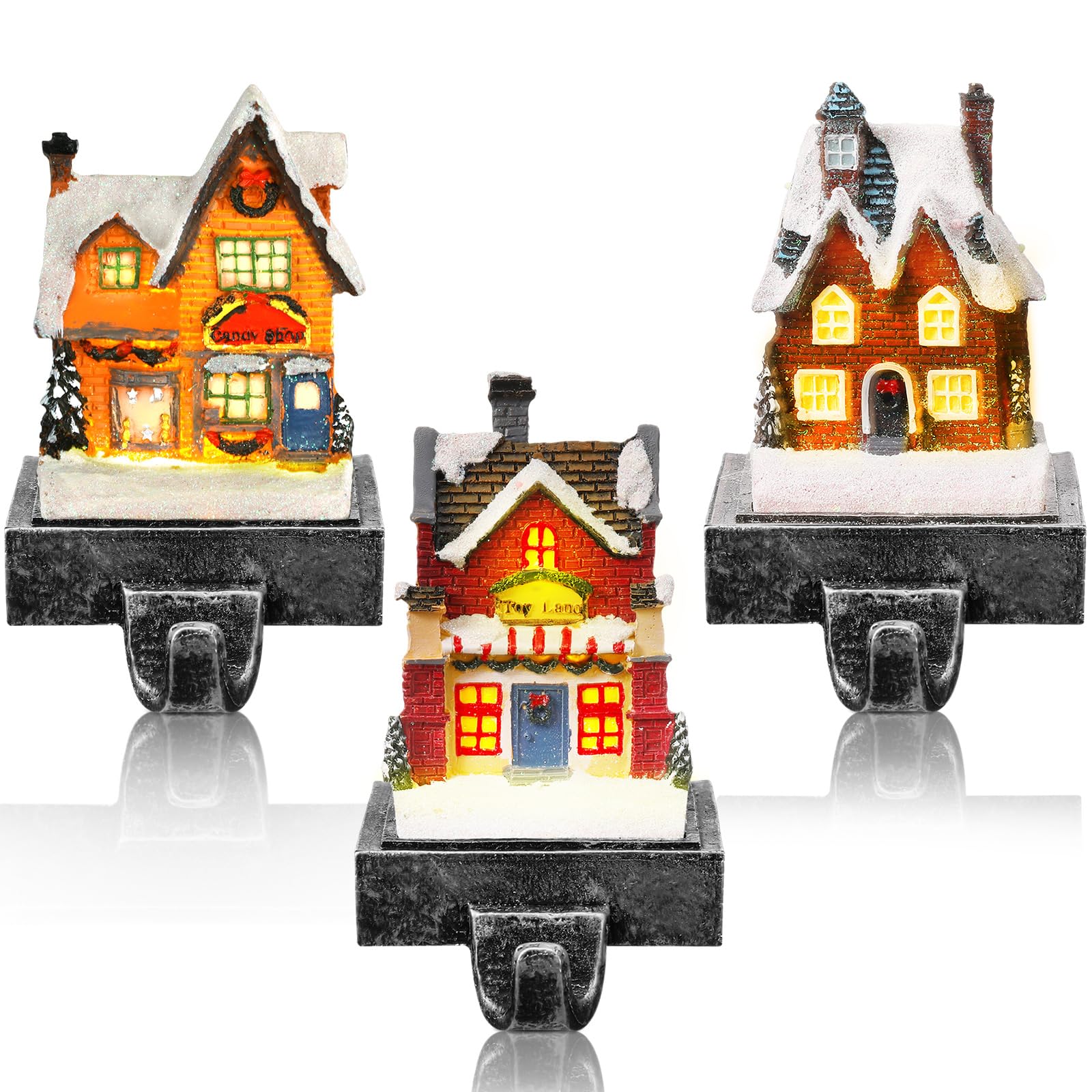 Vercraft 3 Pcs Led Christmas Stocking Holders Light Up Resin House ...