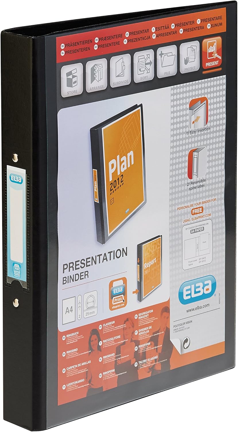 Elba Vision A4 30 mm 2 O-Ring Binder, Black, Pack of 10 – BigaMart