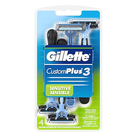 Gillette CustomPlus 3 Disposable Razor, Sensitive, 4 Count, Mens Razors ...