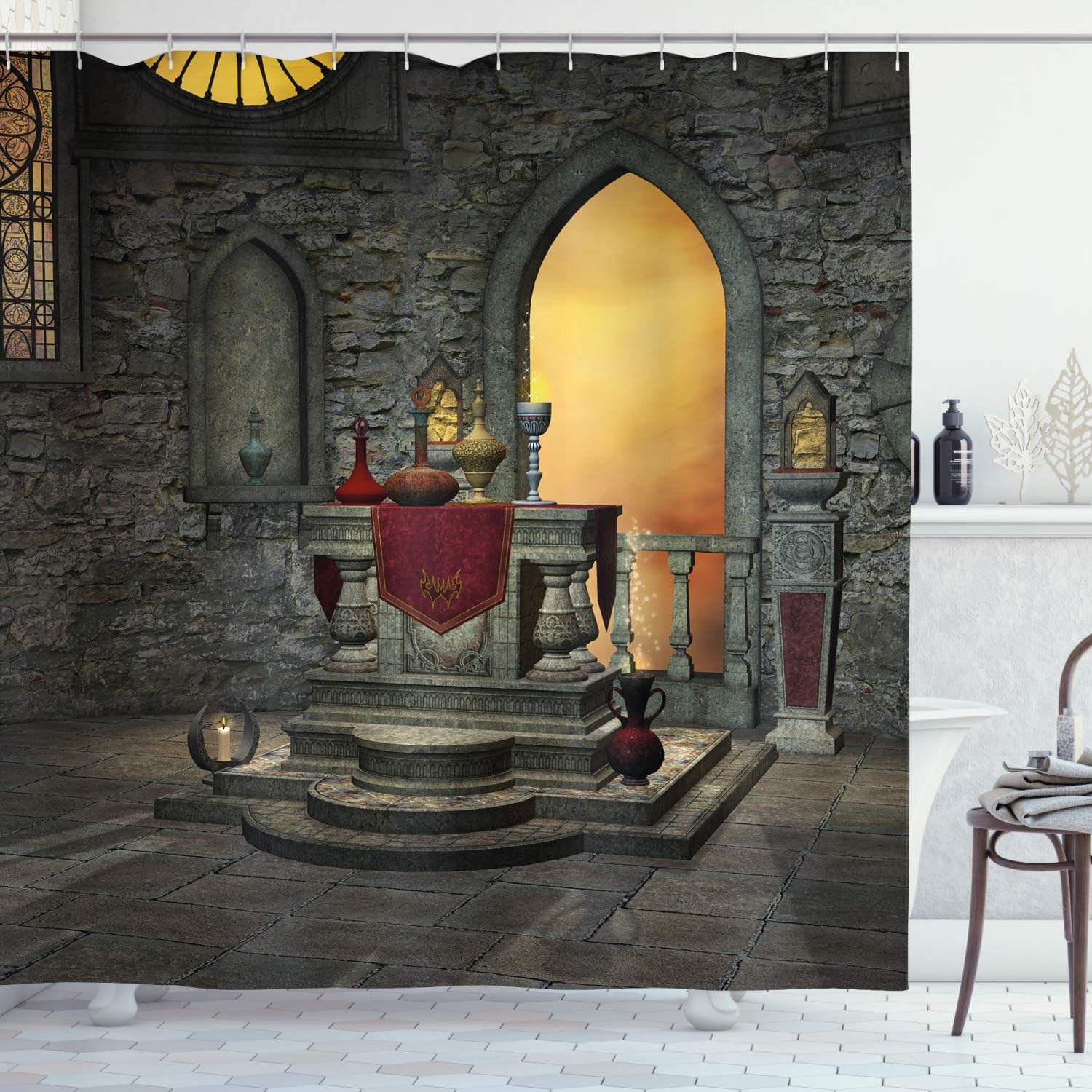 Amazon.com: Ambesonne Gothic Shower Curtain, Altar Table in Castle ...