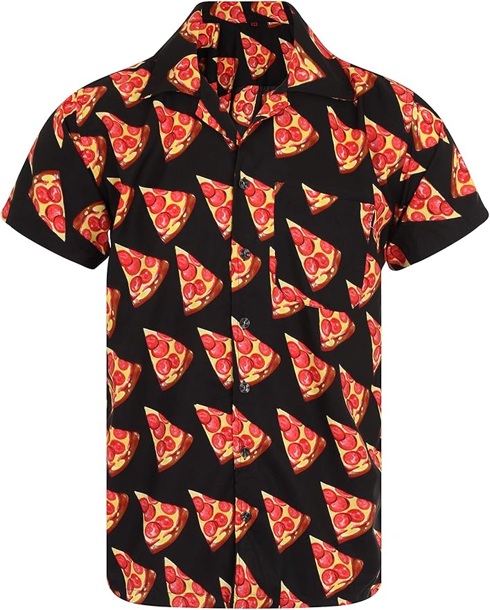 Pizza Shirt Hawaiian Shirt Mens Loud Aloha Holiday Fancy Dress Funny ...