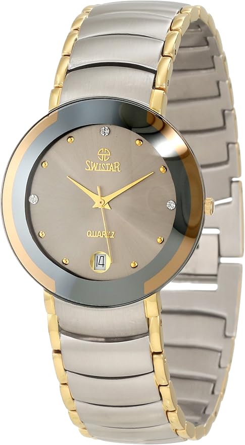 Swistar Men's 1006-11M Si Gold Plated Two-Tone Quartz Dress with Domed ...