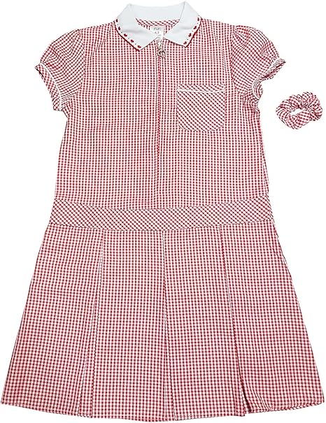 Mansuri Girls Checkered Red School Uniform Pleated Gingham Summer Dress ...
