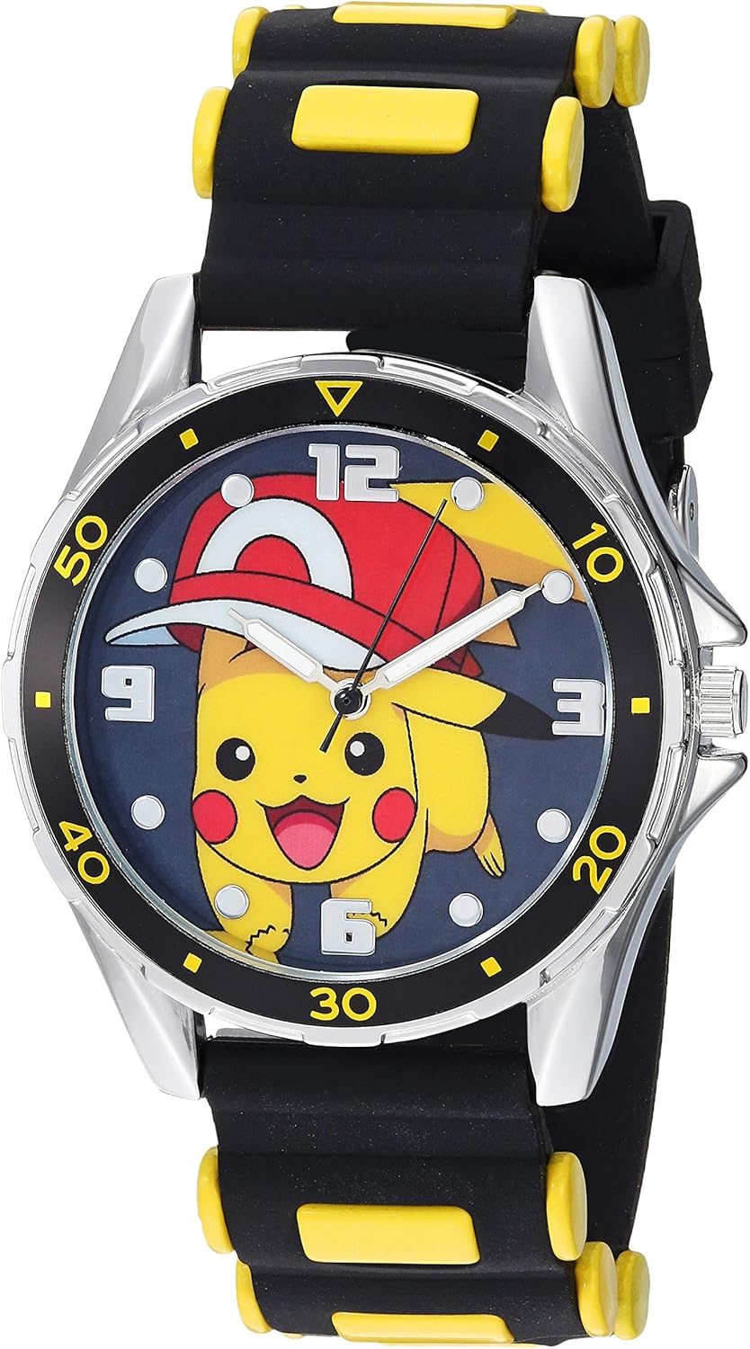 Pokemon Silver Tone Metal Analog-Quartz Watch with Rubber Strap, Black ...