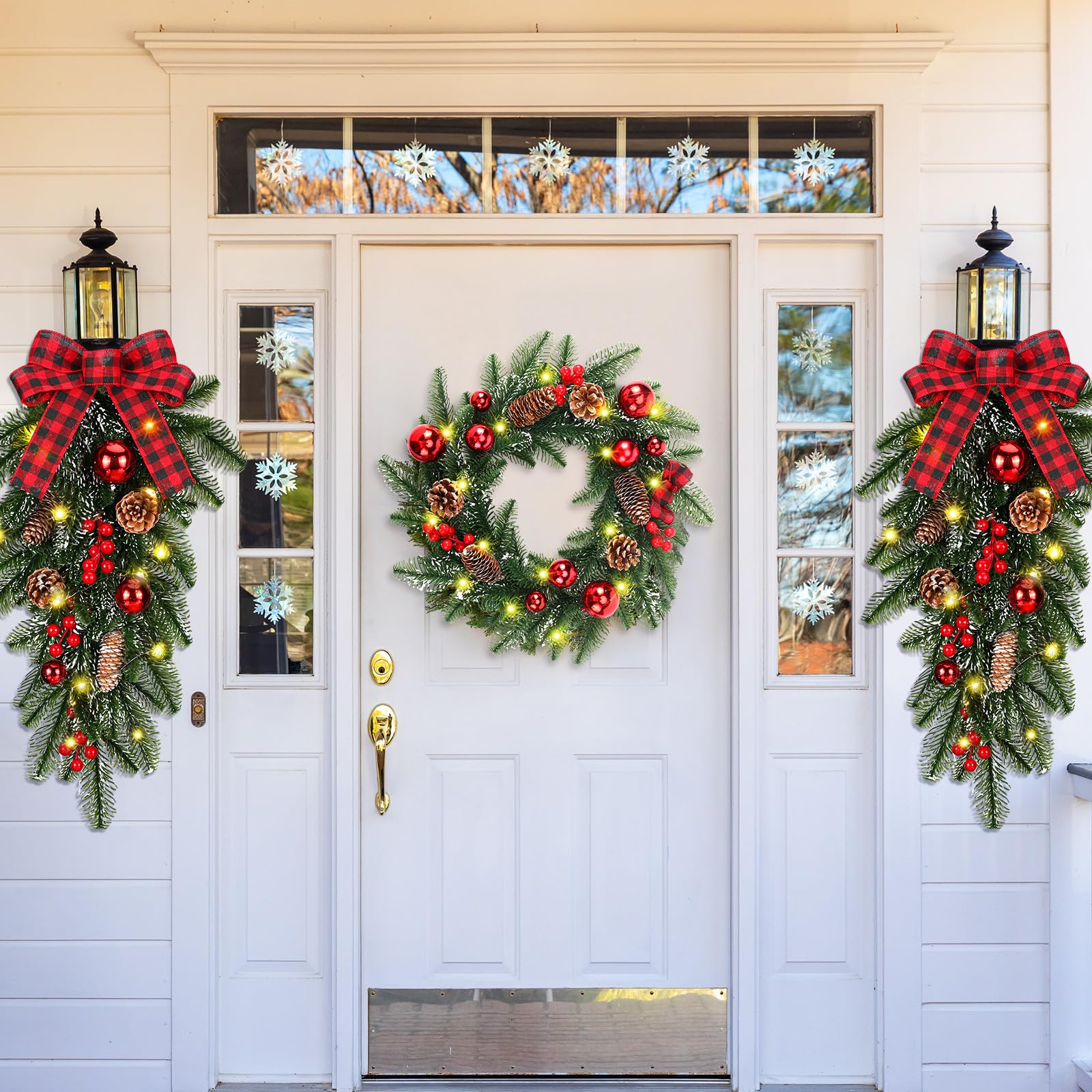 Dingion 3 Pcs Pre Lit Christmas Door Decoration Set Include Christmas ...