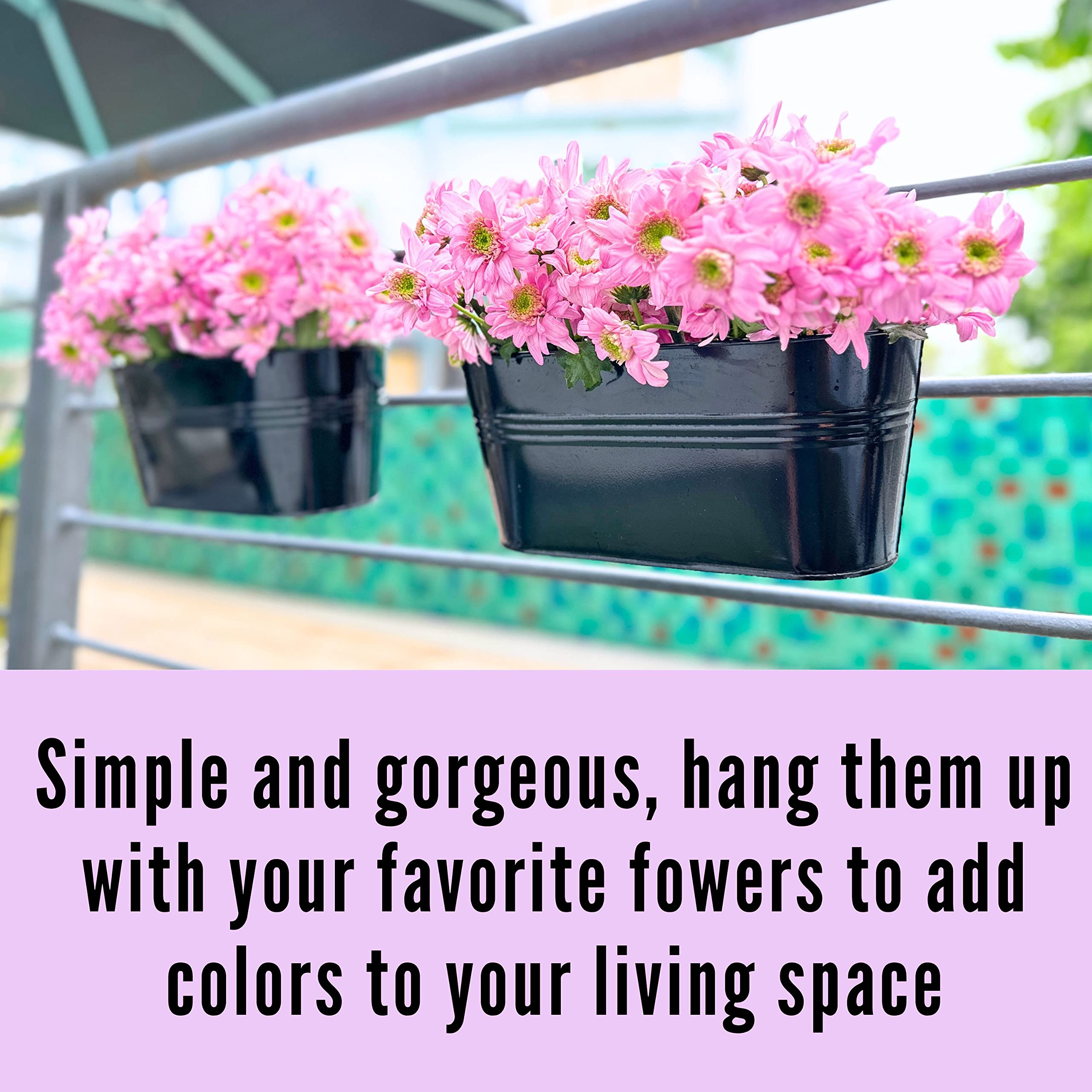 LaLaGreen Outdoor Rail Planter Plants (4 Pack, 11.2 Inch) Black Metal Iron Hanging Flower Pots ...