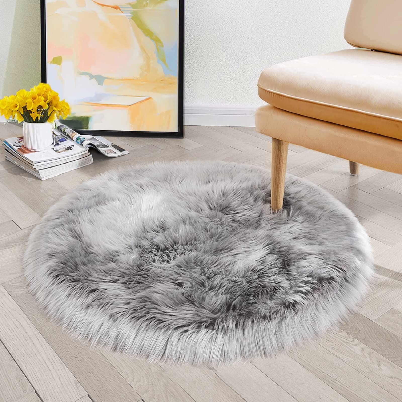 ORINOVA Silver Grey Shag Faux Sheepskin Fuzzy Fur Rugs for Bedroom ...