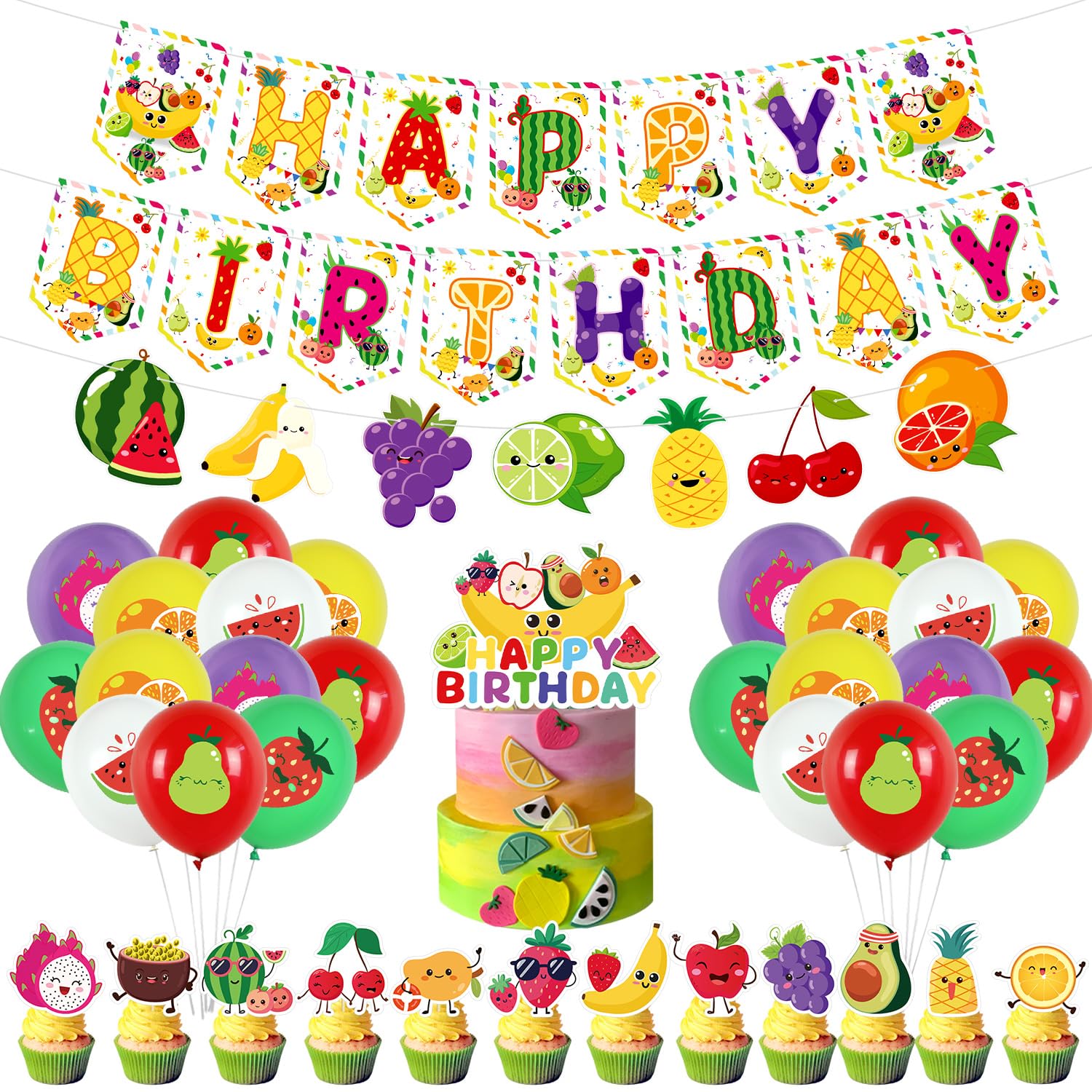 Fruit Party Decorations, Includes Happy Birthday Banner, Fruit Garland ...