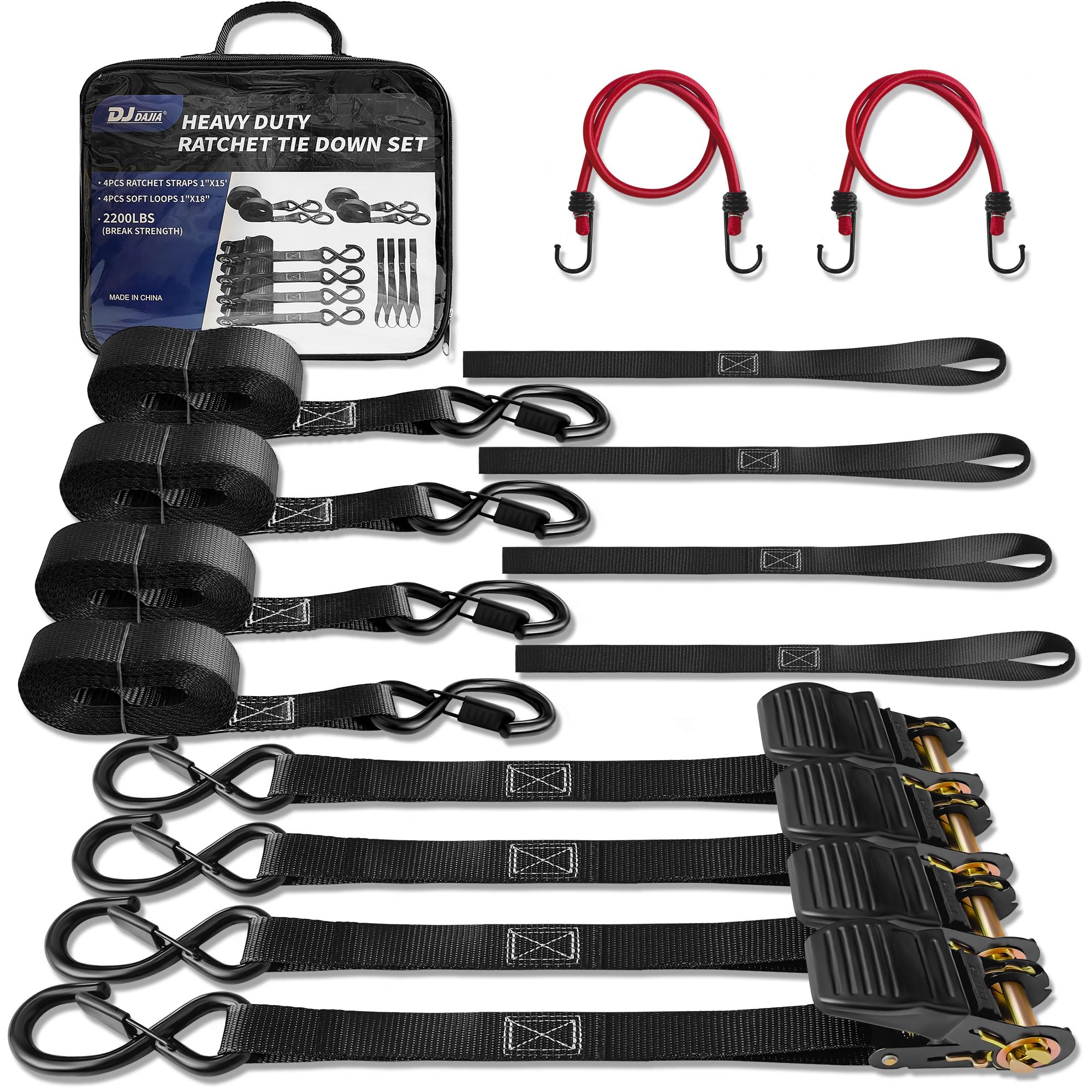 2200 lbs Ratchet Straps Heavy Duty(4 Pack)-Breaking Strength, 4 Soft ...