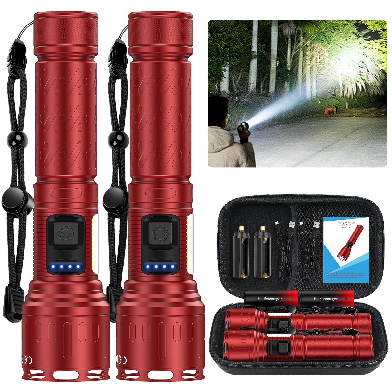 Rechargeable Magnetic Flashlights 100,000 High Lumens, Super Bright LED ...