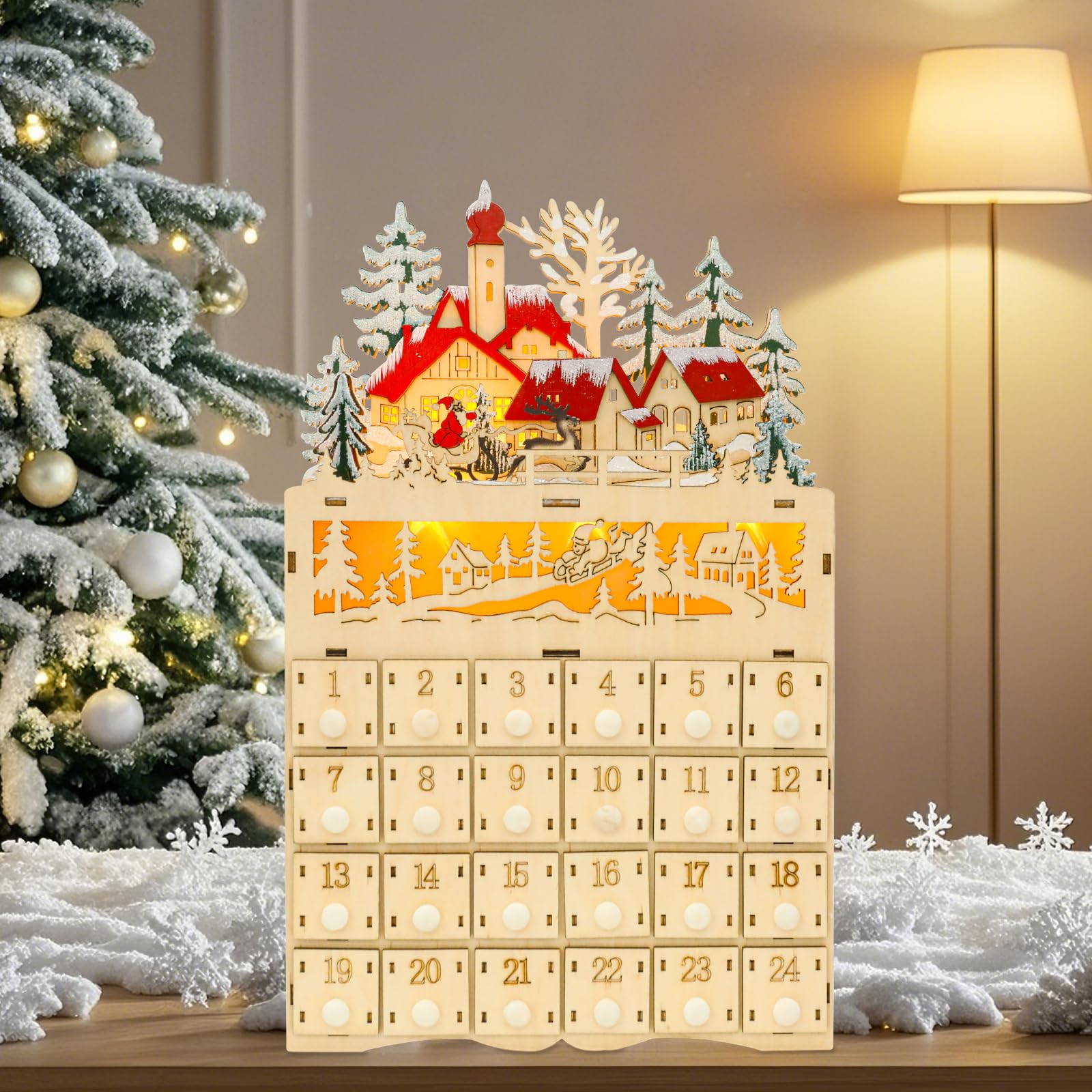 Christmas Advent Calendar 2024-Wooden Calendar Advent with Drawers ...