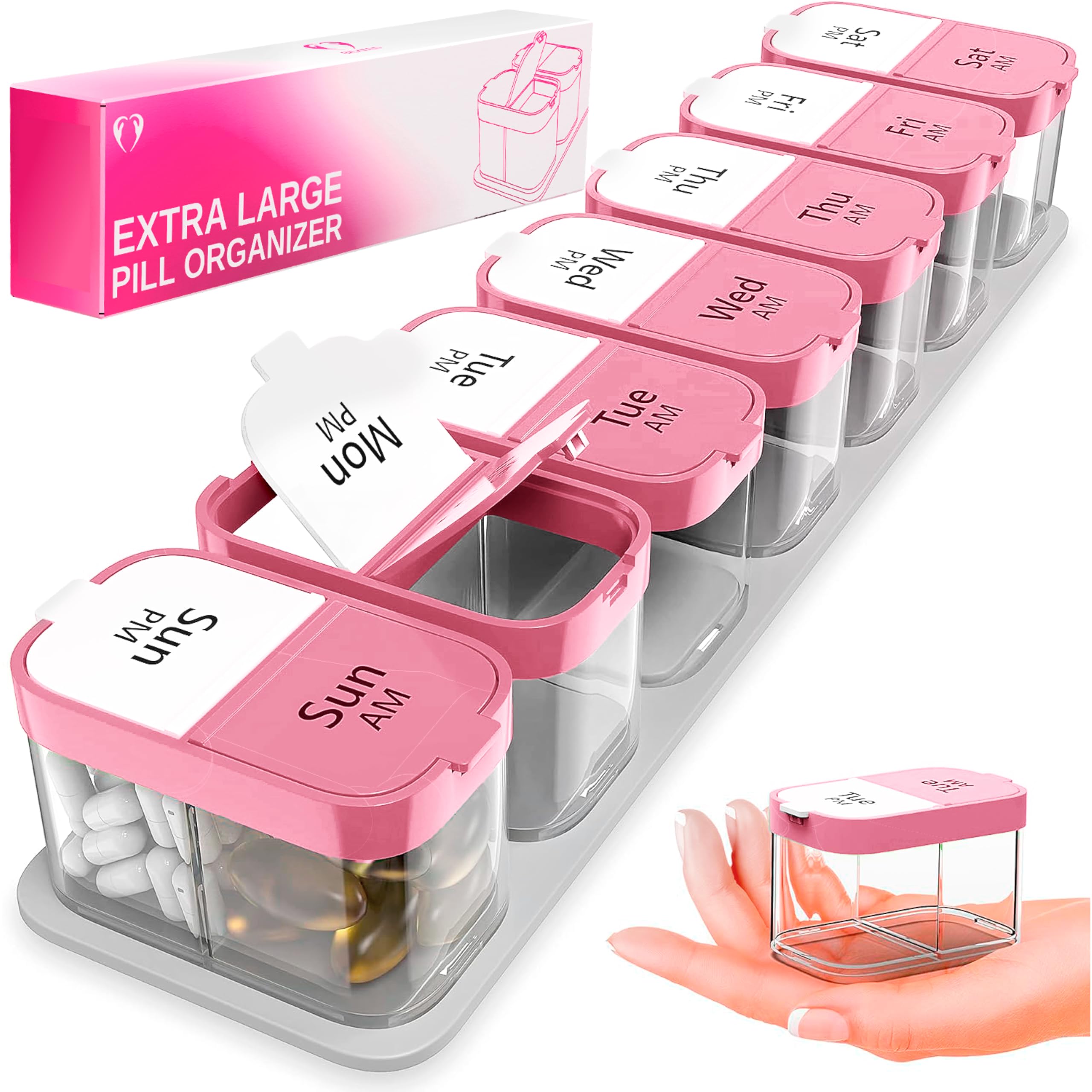 Extra Large Weekly Pill Organizer - XL Vitamin Holder with 7 Detachable ...