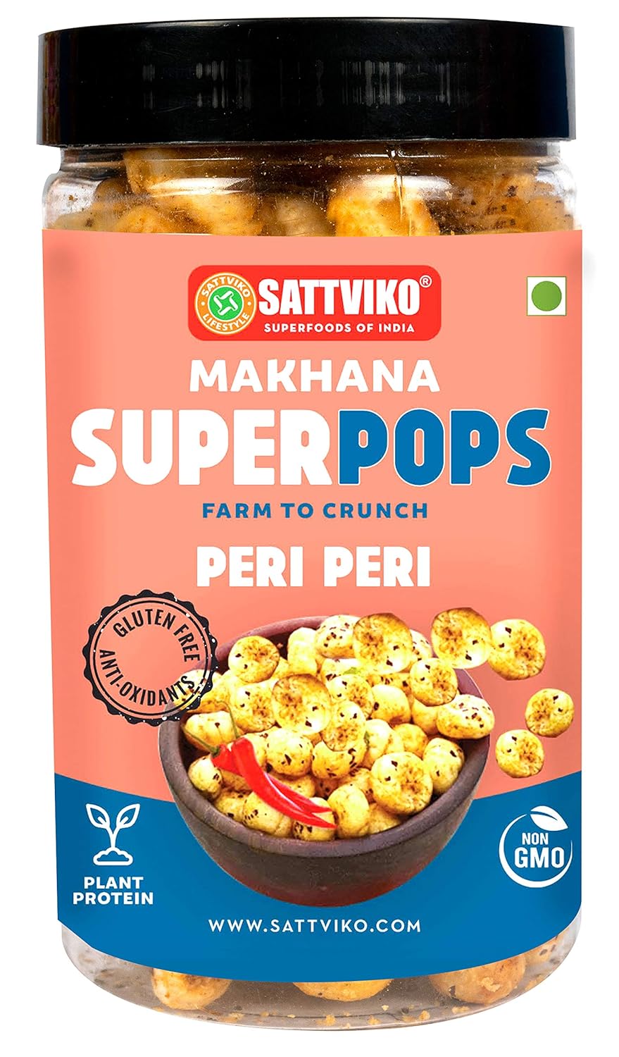 Sattviko Peri Peri Roasted Makhana Superpops Snack 67 g Jar | Healthy ...