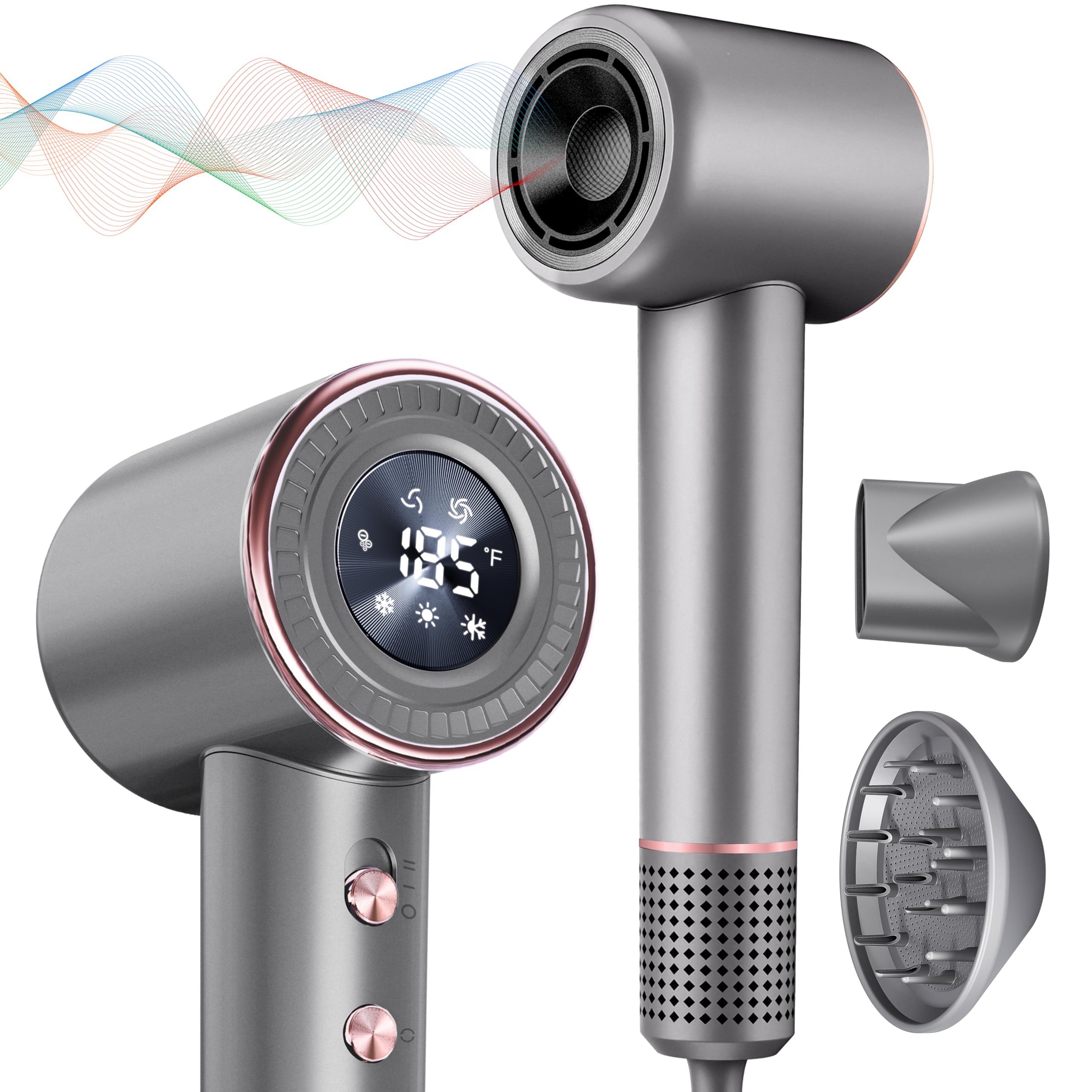 Rudd Hair Dryer with Diffuser, High Speed Hair Dryer with Display ...