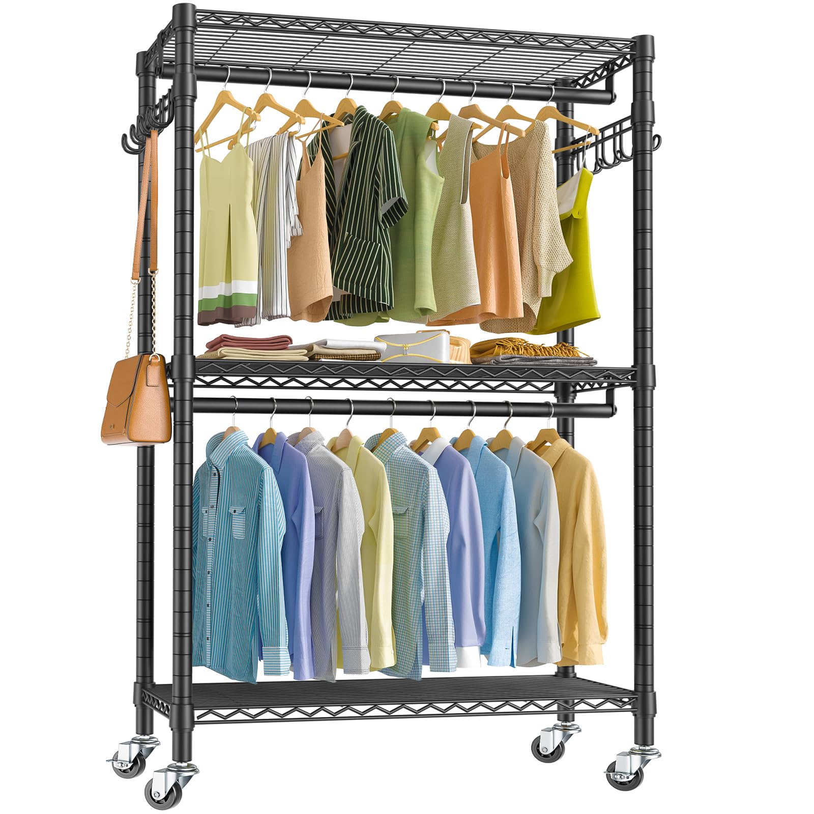 VIPEK R2 Plus Heavy Duty Rolling Garment Rack 3 Tiers Adjustable Wire ...