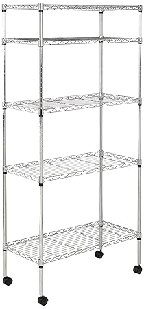 AmazonBasics 5-Shelf Shelving Unit on Wheels - Chrome: Amazon.co.uk ...