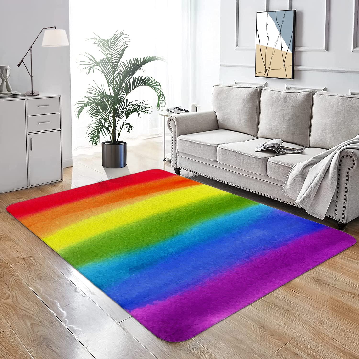 Ormis Watercolor Rainbow Area Rug Ultra Soft Faux Wool Throw Rugs Non ...