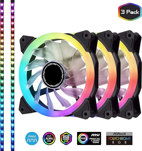 EZDIY-FAB 120mm Addressable RGB LED PWM Fan,with LED Strips ...