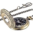 Amazon.com: Vintage Pocket Watch Steel Men Watch with Chain (Bronze ...