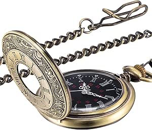 Amazon.com: Vintage Pocket Watch Steel Men Watch with Chain (Bronze ...