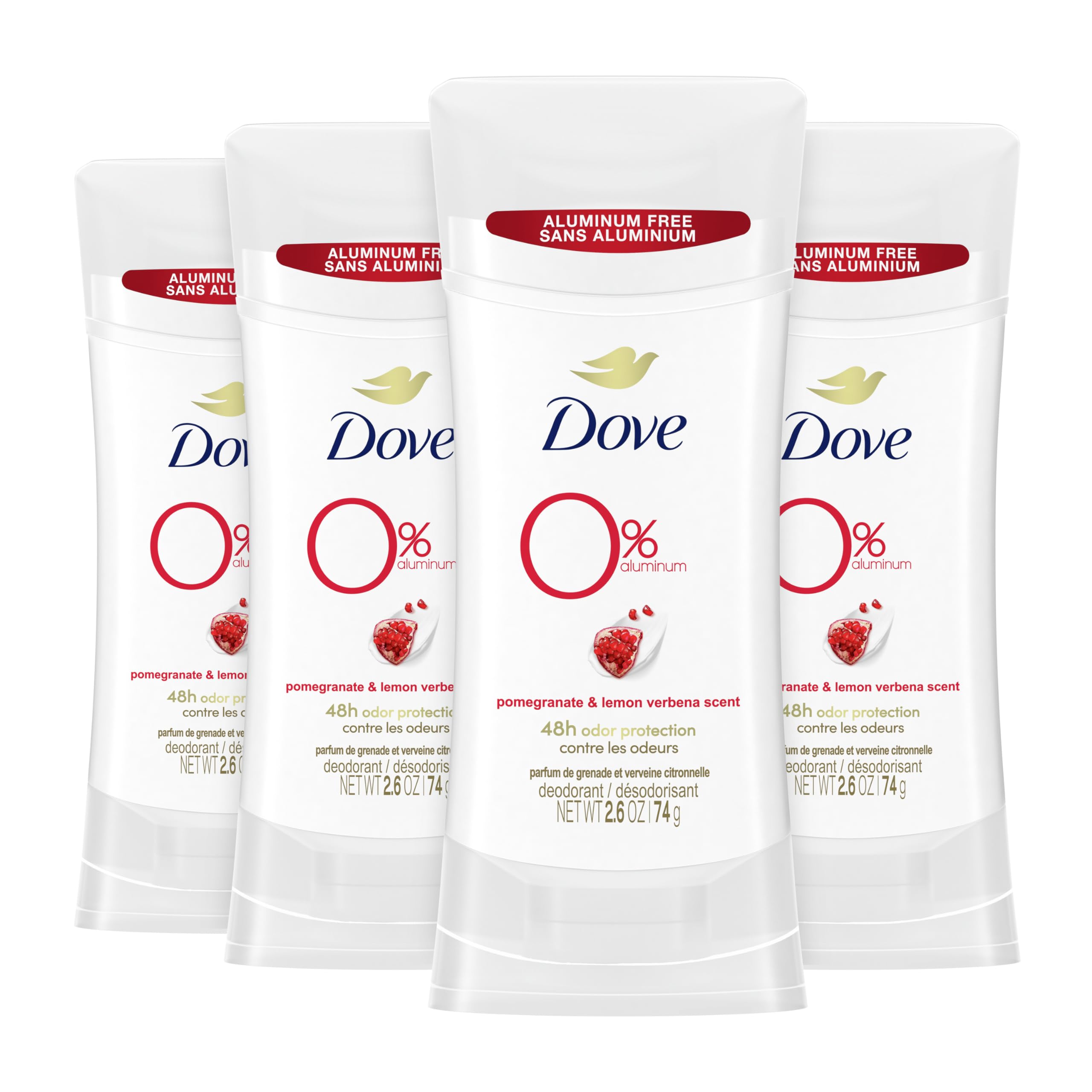 Dove 0% Aluminum Deodorant Stick Pomegranate and Lemon Verbena 4 Count ...