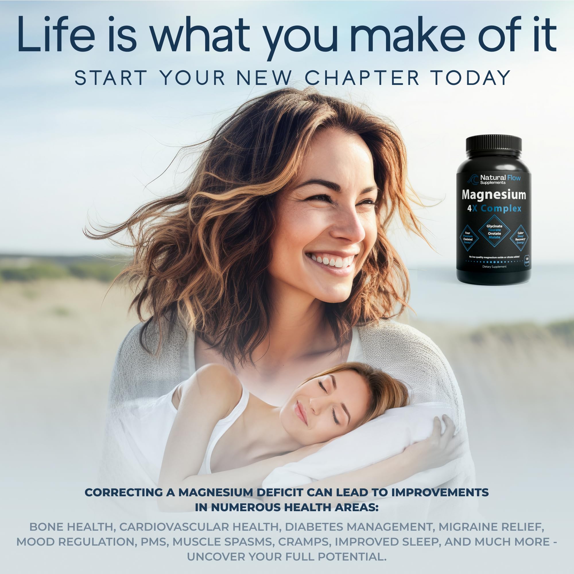 Mua Natural Flow 4X Magnesium Supplement, Magnesium Taurate, Glycinate ...