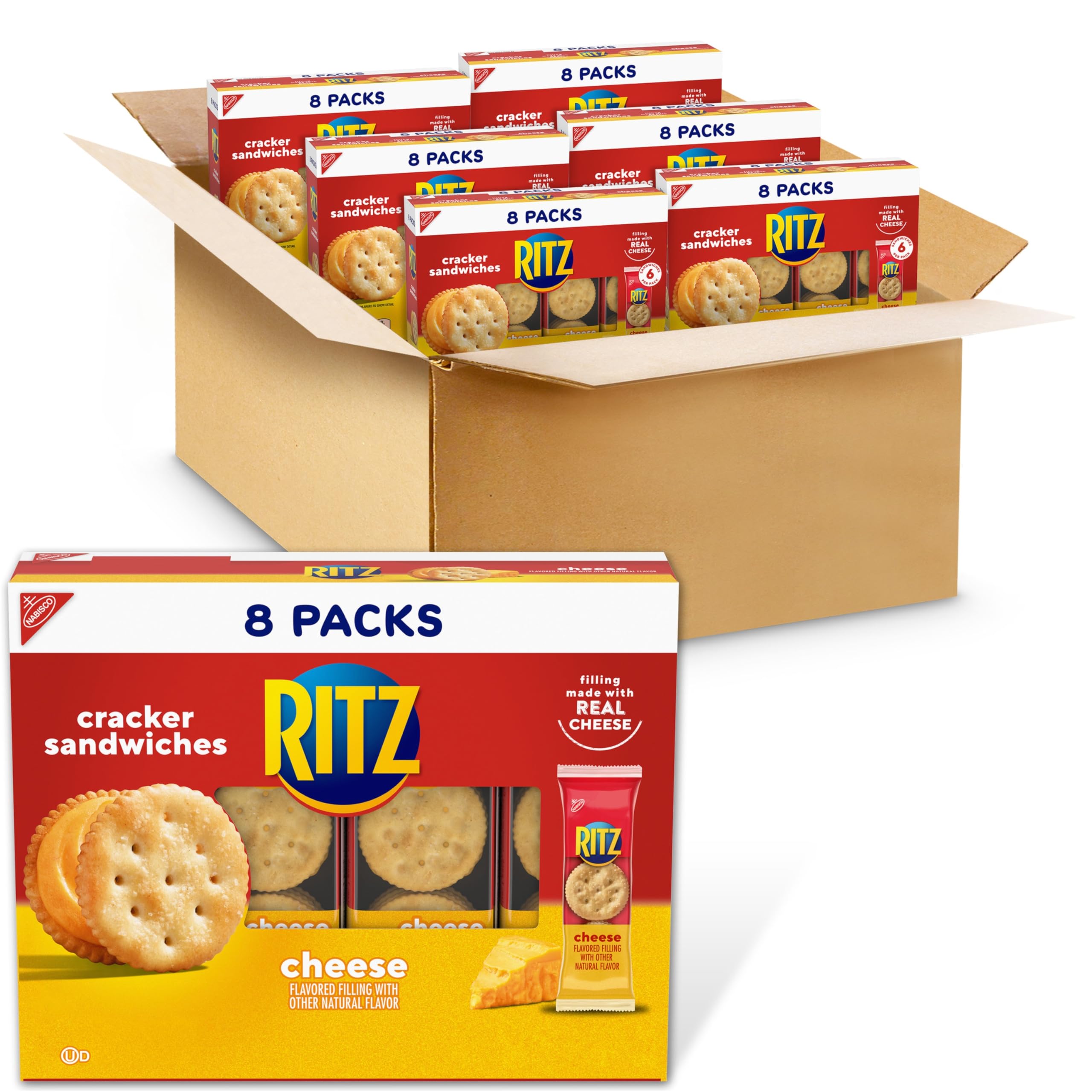 RITZ Cheese Sandwich Crackers, Lunch Snacks, 48 Snack Packs (6 Boxes, 6 ...