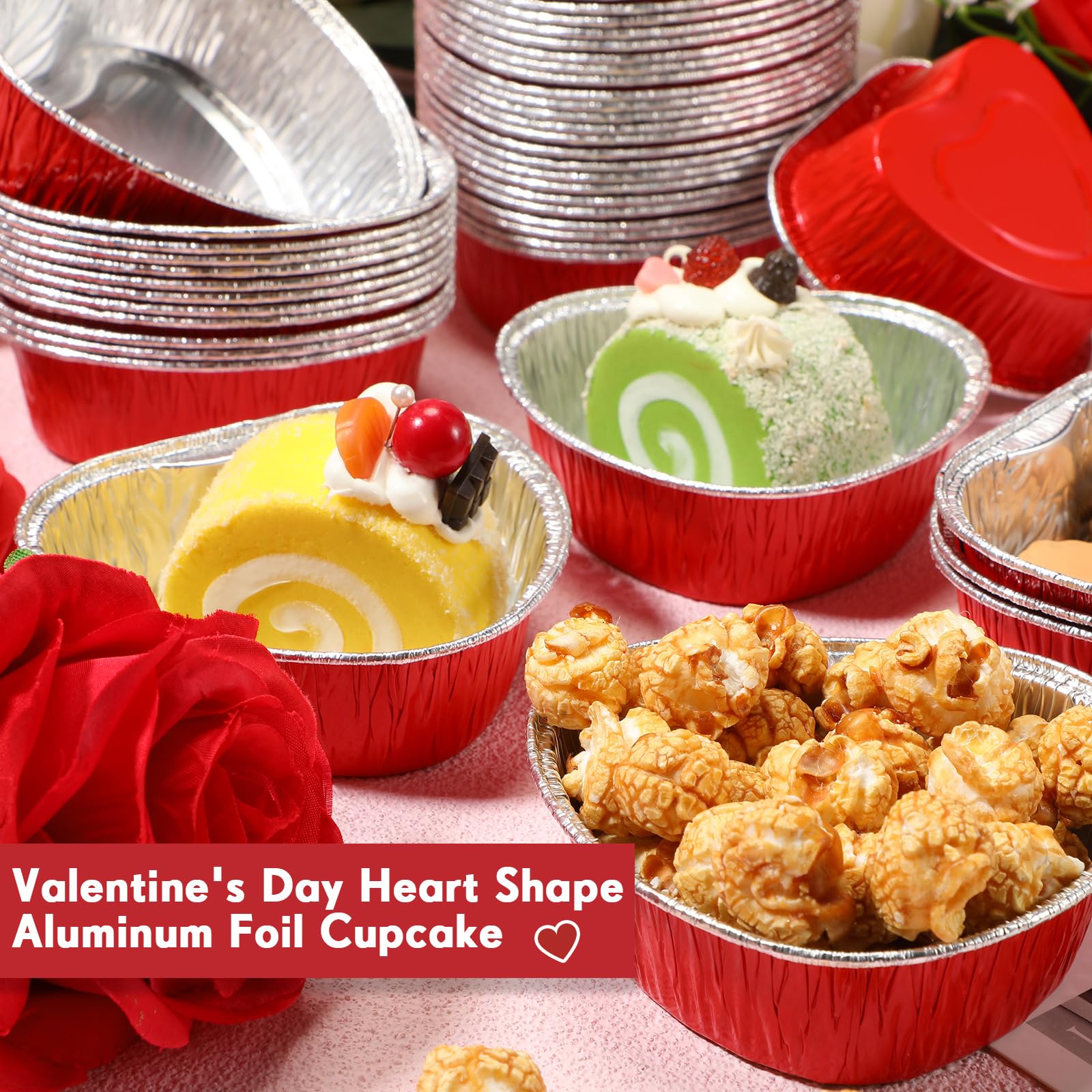 Honeydak Heart Shaped Cake Pans Valentine's Day Aluminum Foil Cupcake ...