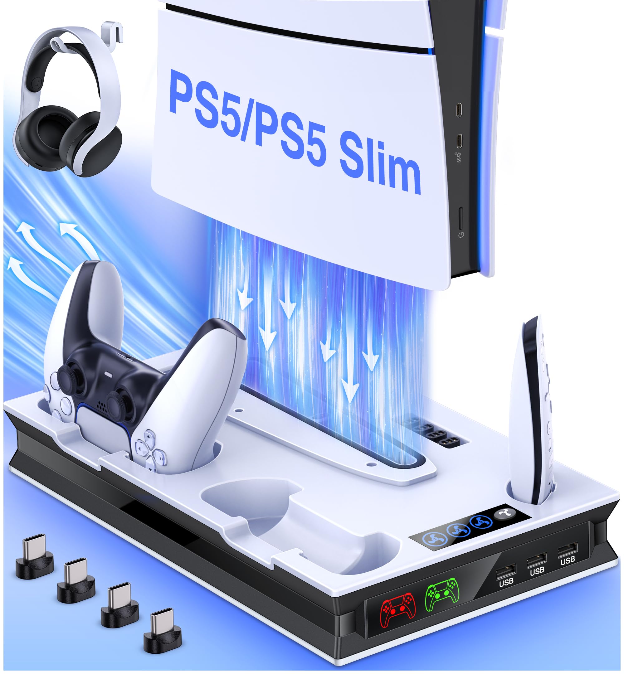 PS5 Slim Stand and Cooling Station with Dual Controller Charging for ...