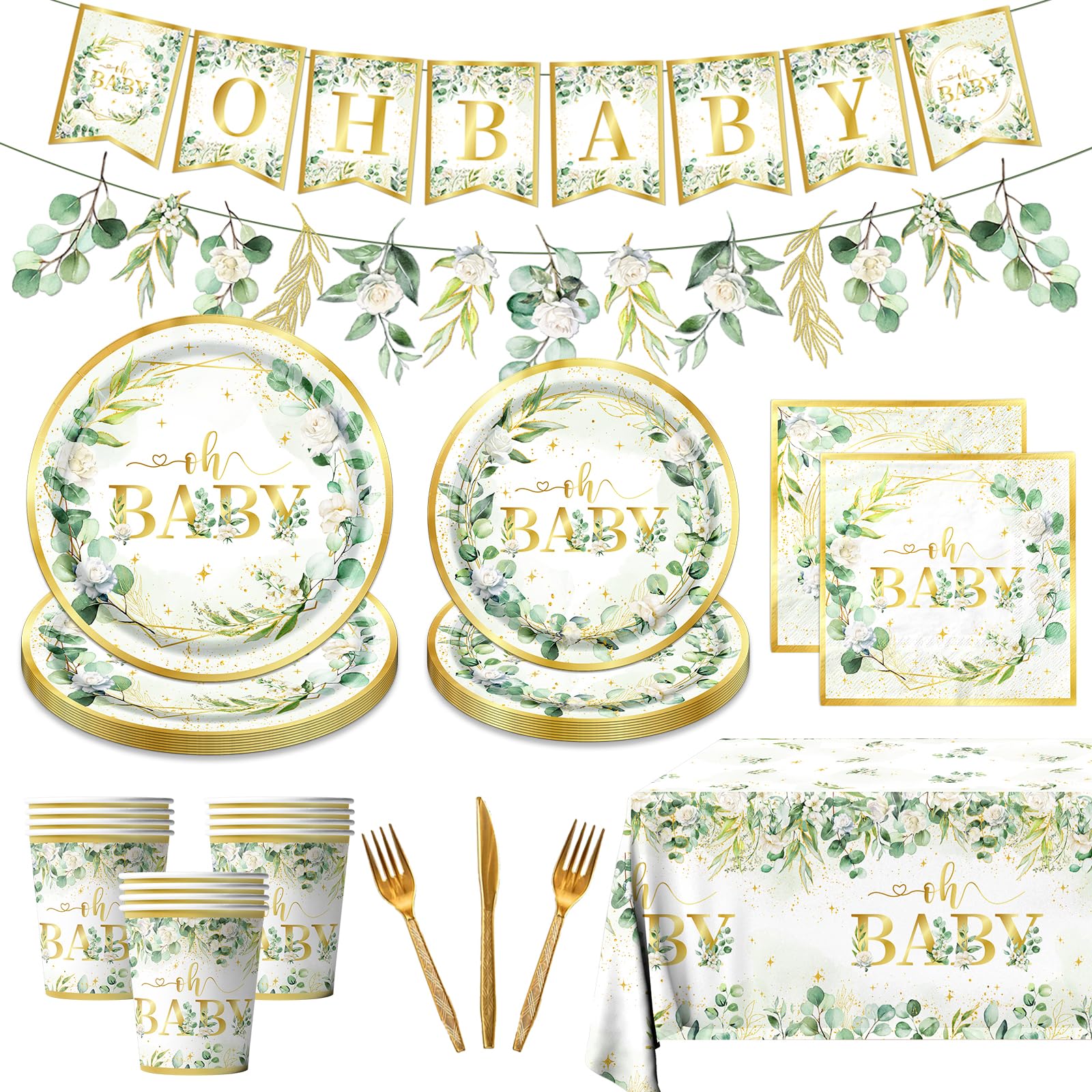 Sage Green Baby Shower Decorations-170Pcs Spring Eucalyptus Leaves Baby ...