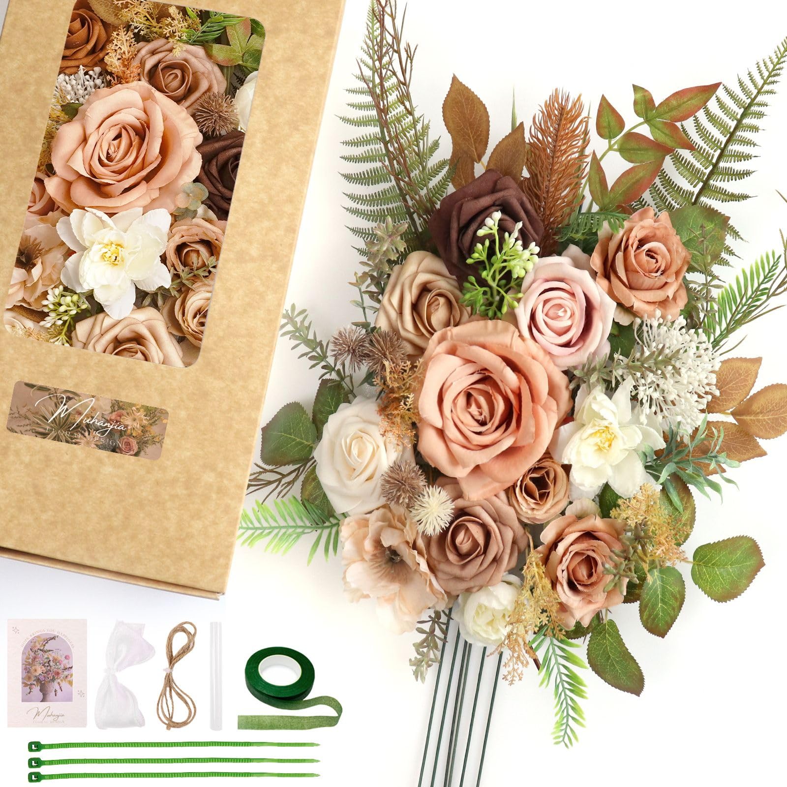 Muhanjia Vintage Style Artificial Flowers and Greenery Combo Box Set ...