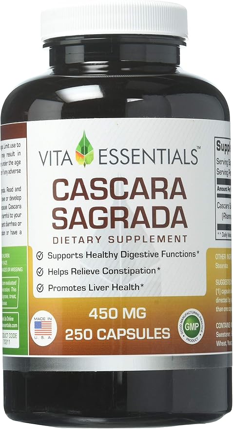 Amazon.com: Vita Essentials Cascara Sagrada 450 Mg Capsules, 250 Count ...