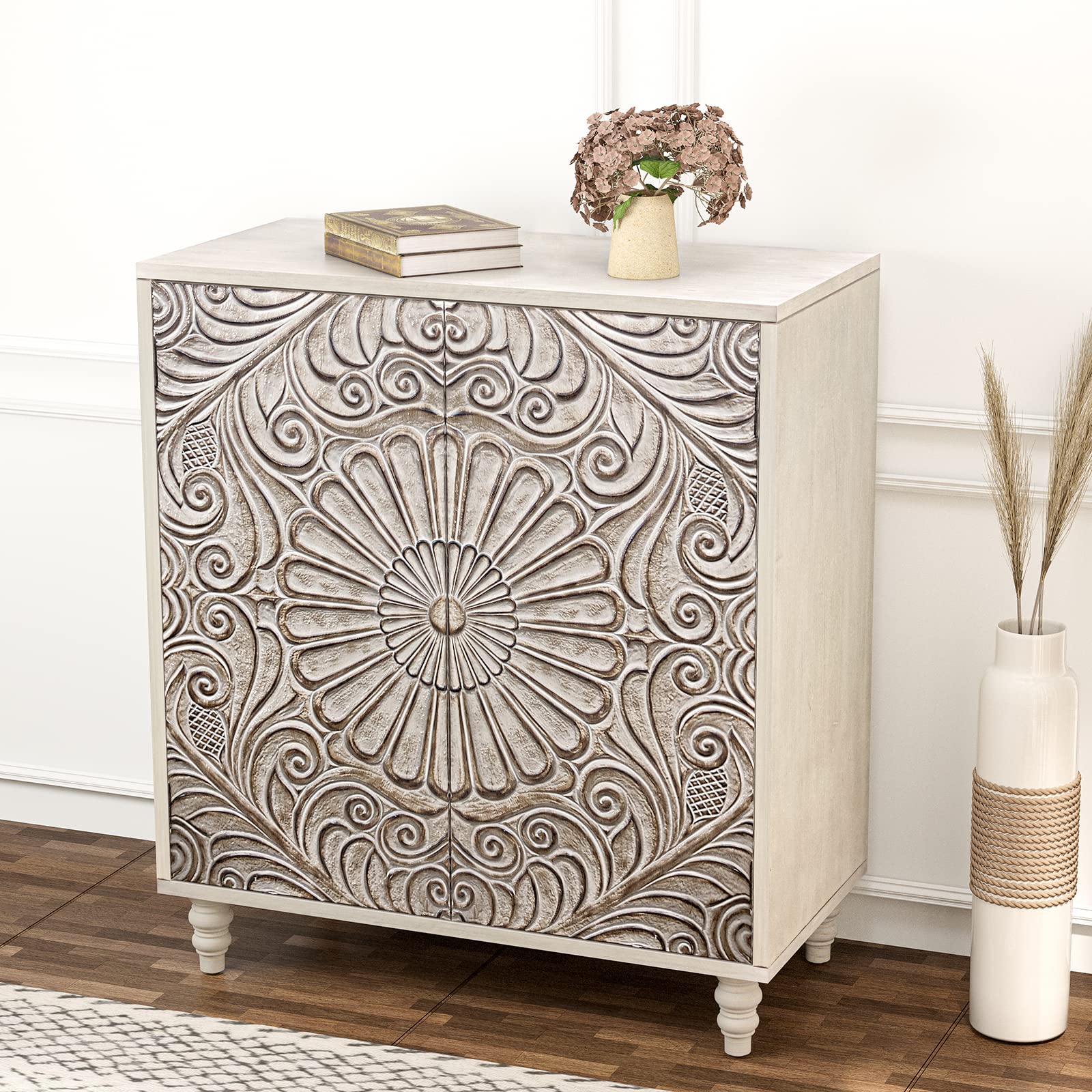 Mua HOMPUS Accent Cabinet w Flower Pattern Doors & Shelf,Rustic Boho ...