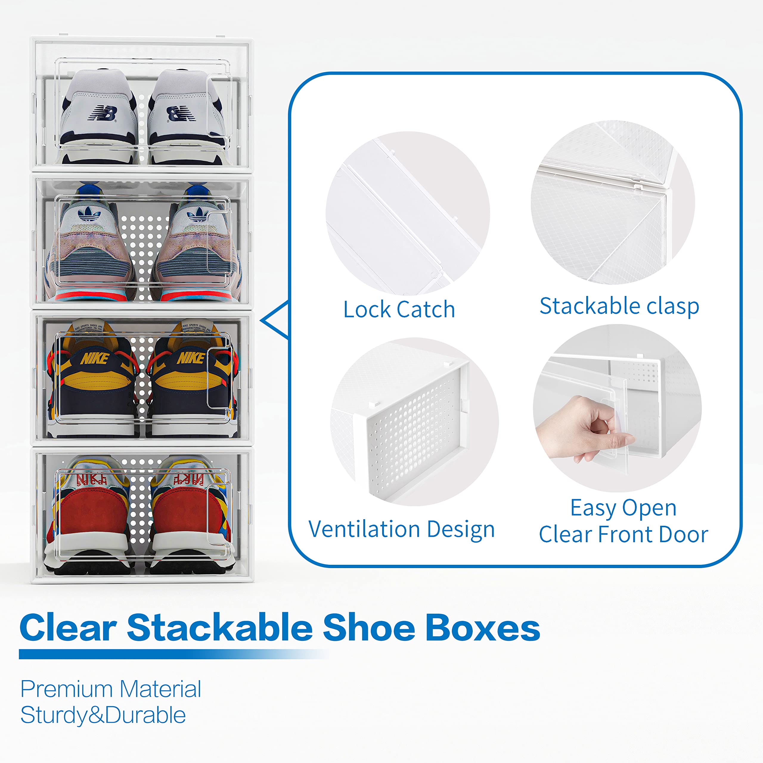 Mua 12 Pack Shoe Organizer Storage Bins Clear Plastic Stackable Shoe ...