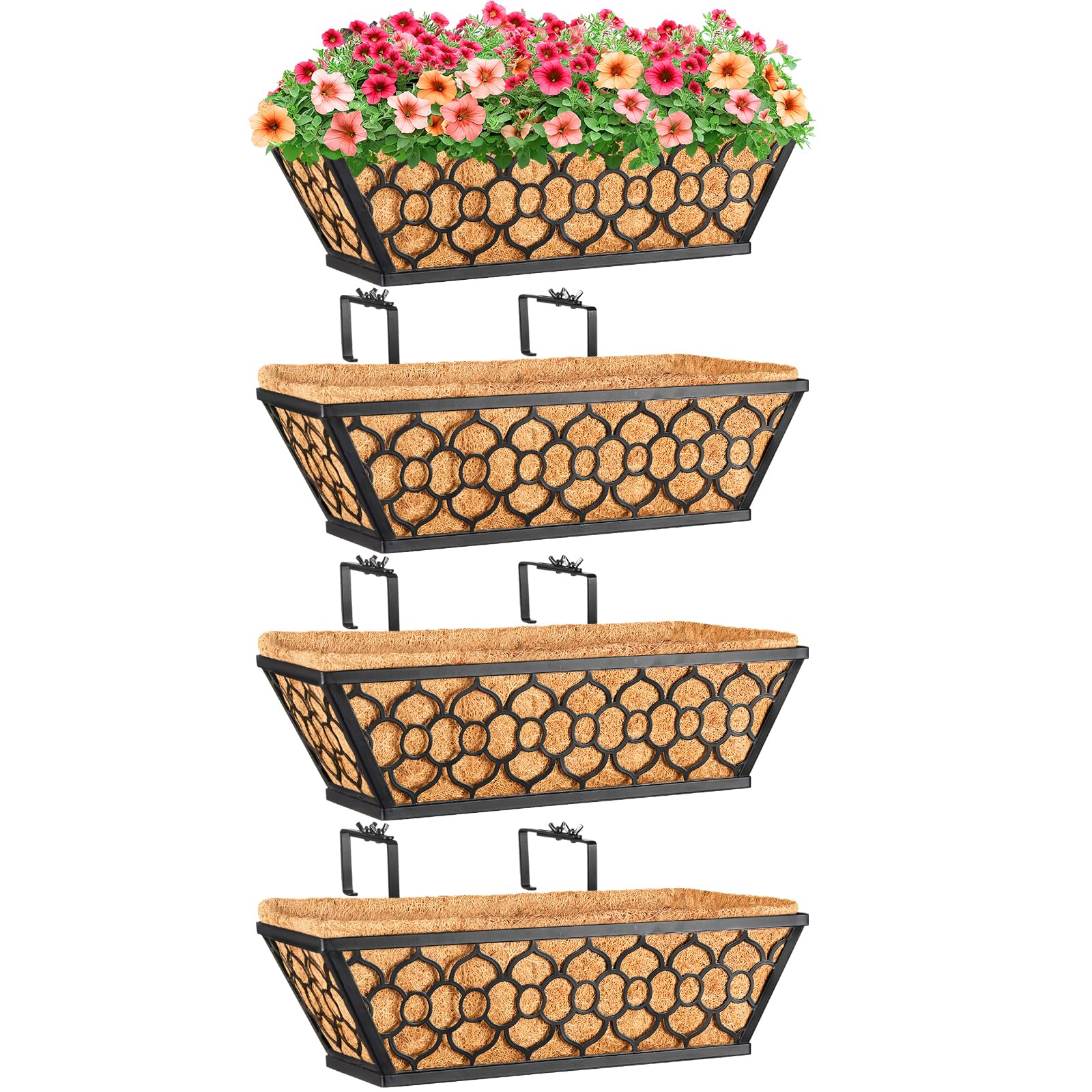 Riare 4 Pack 16 Inch Window Boxes Planters with Coco Liner, Metal Deck ...
